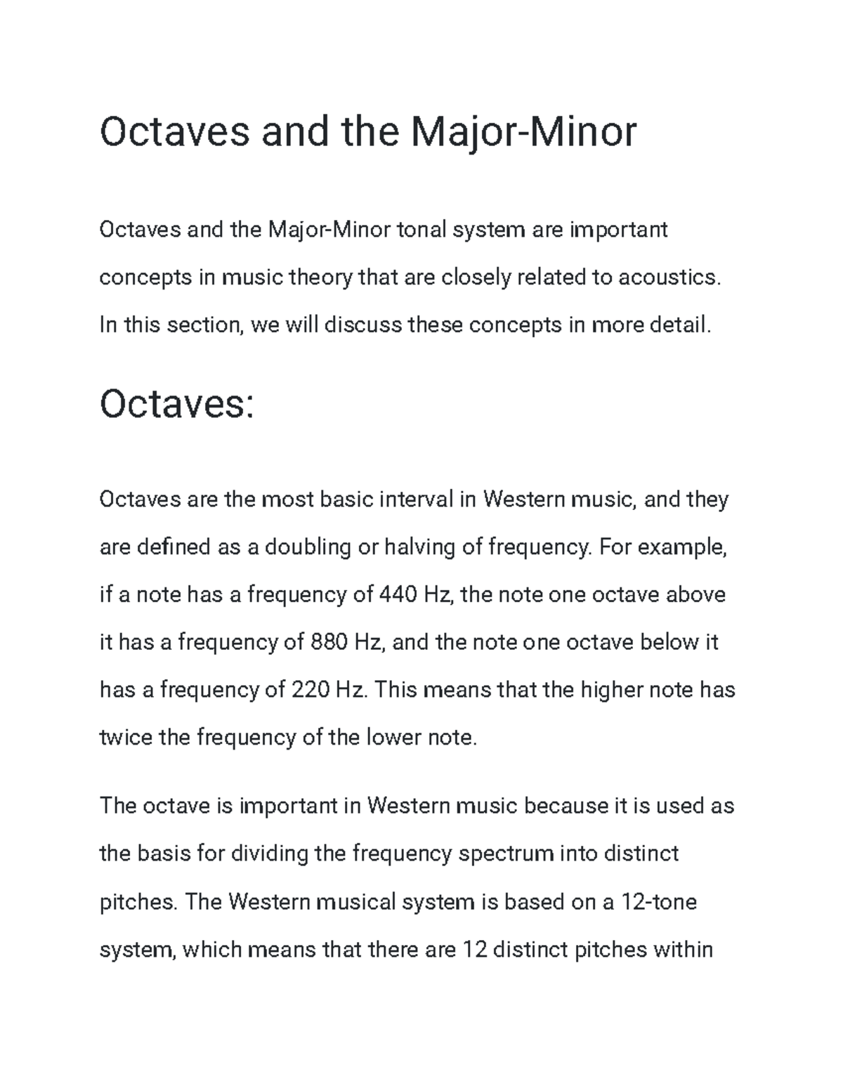 Notes and Scales - Summary kind of - Octaves and the Major-Minor ...