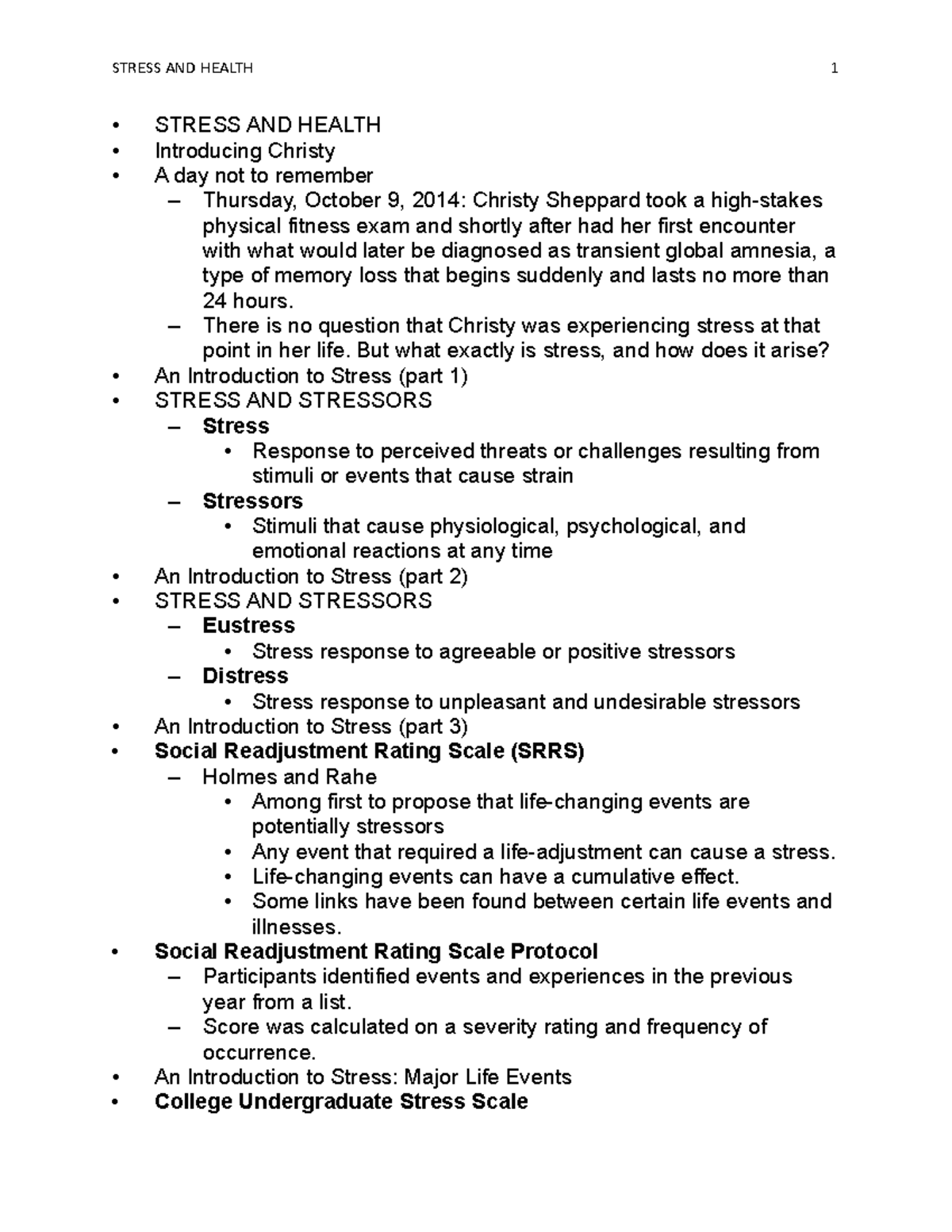 Stress AND Health Outline - PSY 2012 - General Psychology 1 - EFSC ...
