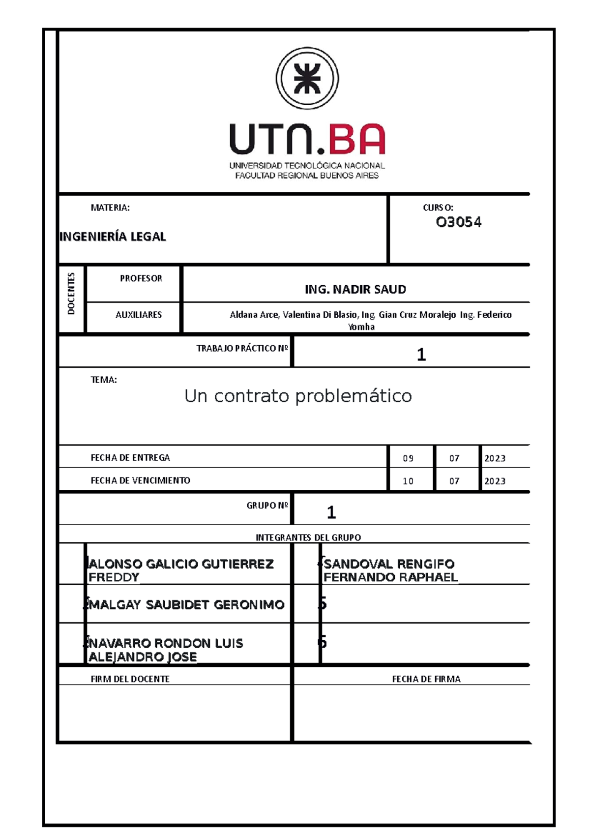 O3054 TP1 G1 V2 - mcg,cghm,nb - MATERIA: INGENIERÍA LEGALINGENIERÍA ...