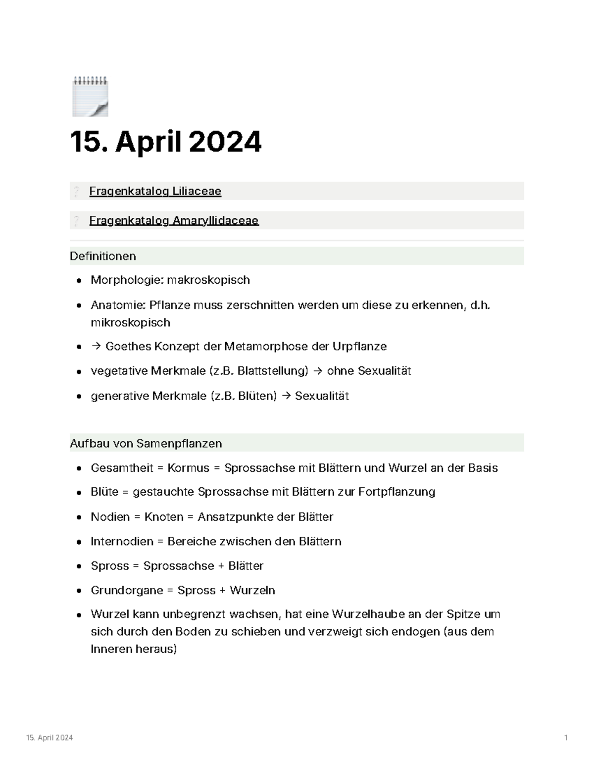 Biodiversität Pflanzen und Pilze: Vorlesung 15. April 2024 ...