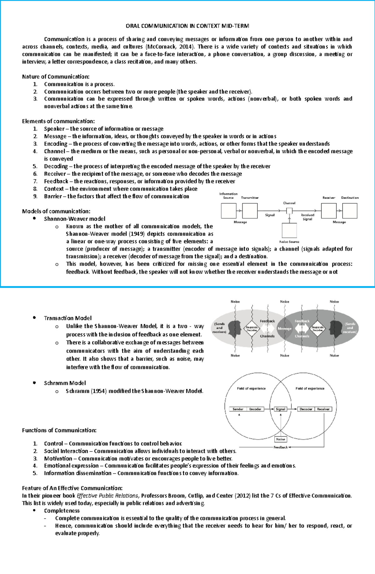 Oral Communication Mid term Notes - ORAL COMMUNICATION IN CONTEXT MID ...