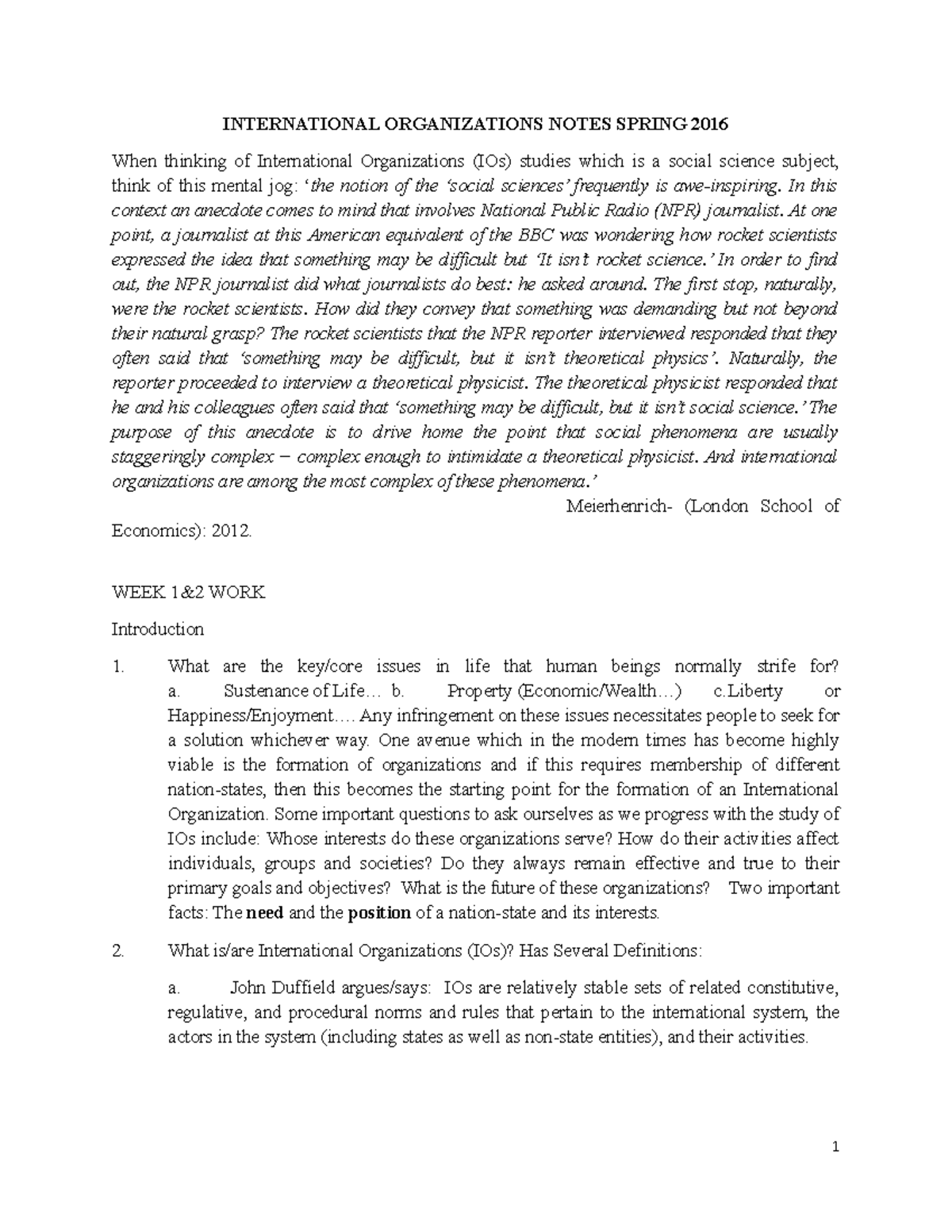 International Organizations Notes Spring 2016 - INTERNATIONAL ...
