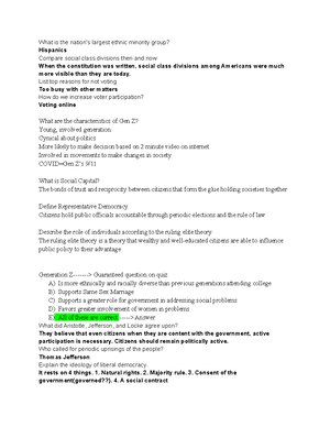 Lecture notes - Jacob Moore - Civil rights are to make sure everyone is ...