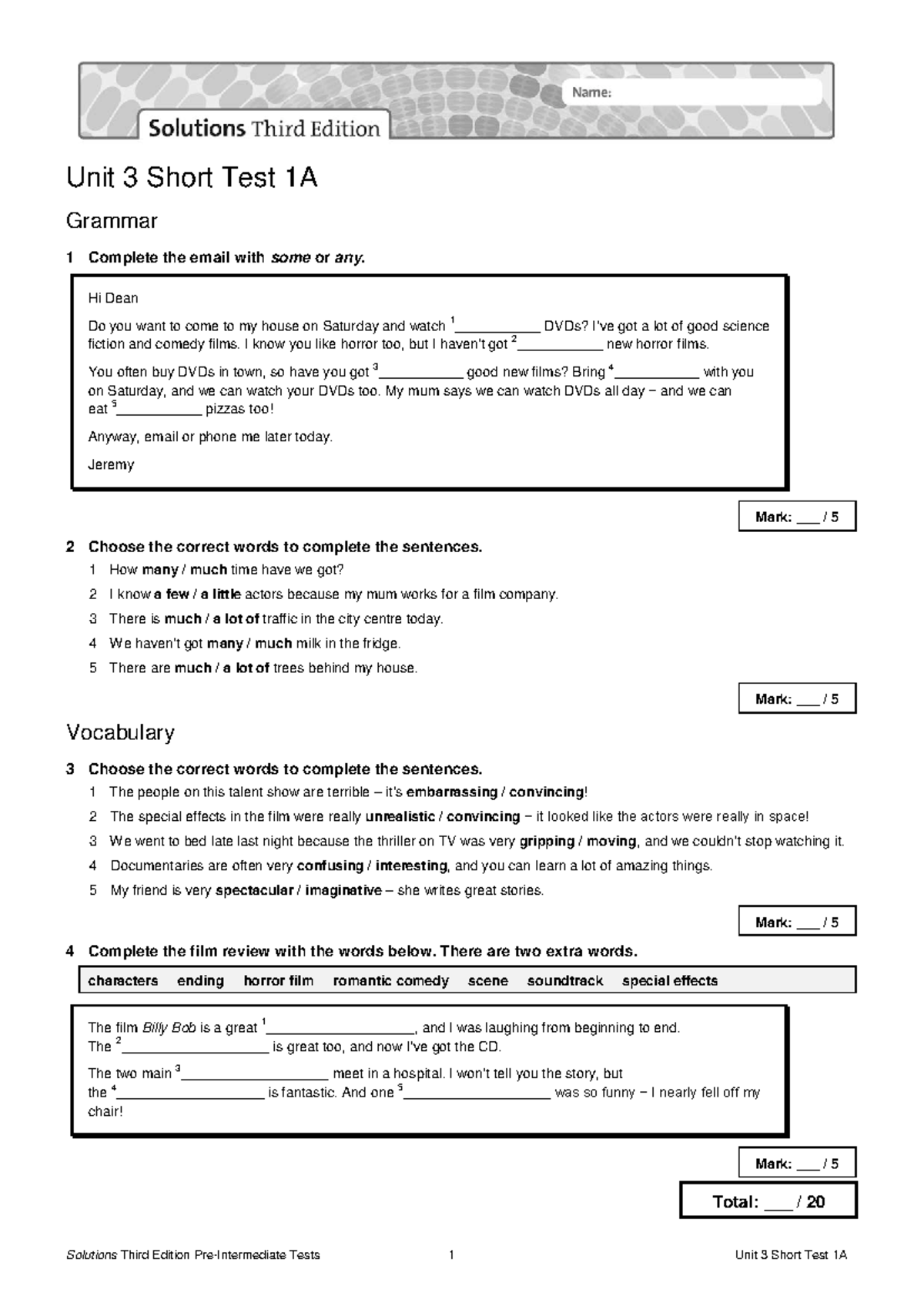 Sol3e preint u3 short test 1a - Solutions Third Edition Pre ...