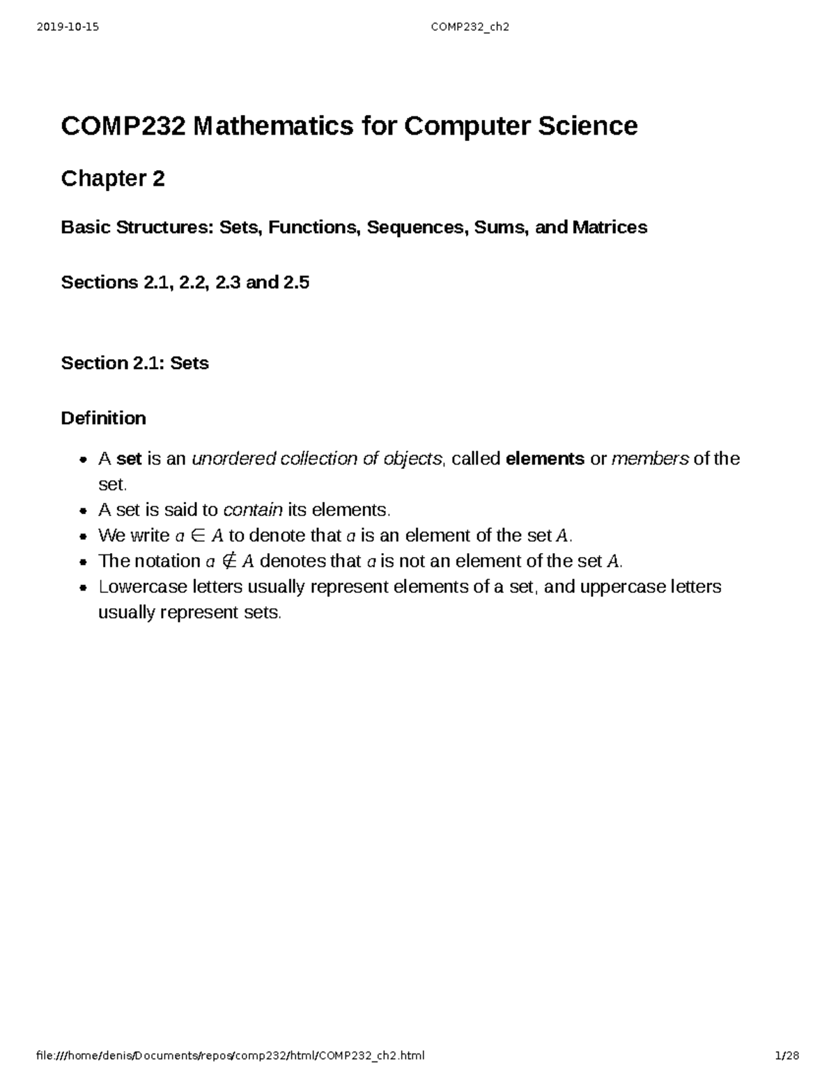 COMP232 chapter 2 part1 - COMP232 Mathematics for Computer Science ...