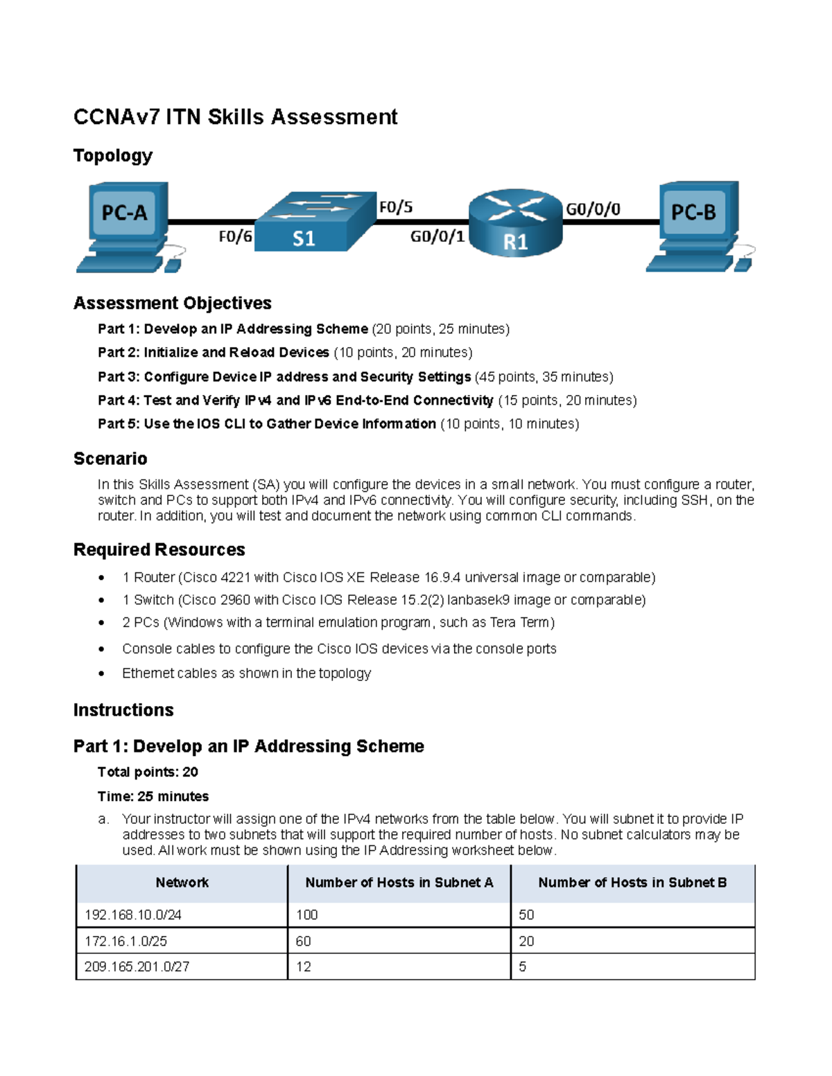 Hands On Skills Exam - CCNAv 7 ITN Skills Assessment - CCNAv7 ITN Skills Assessment Topology ...