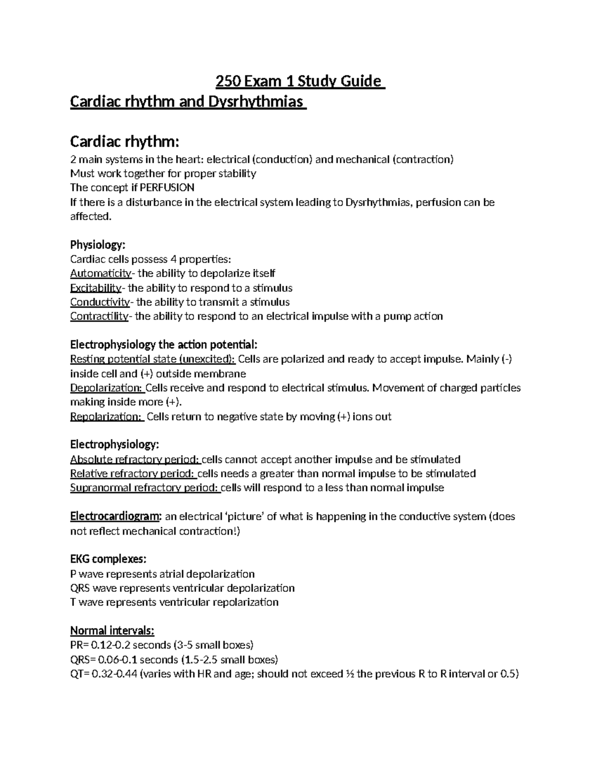 Cardiac Rhythm And Dysrhythmias 250 Exam 1 Study Guide Cardiac Rhythm cardiac-rhythm-and-dysrhythmias-250-exam-1-study-guide-cardiac-rhythm