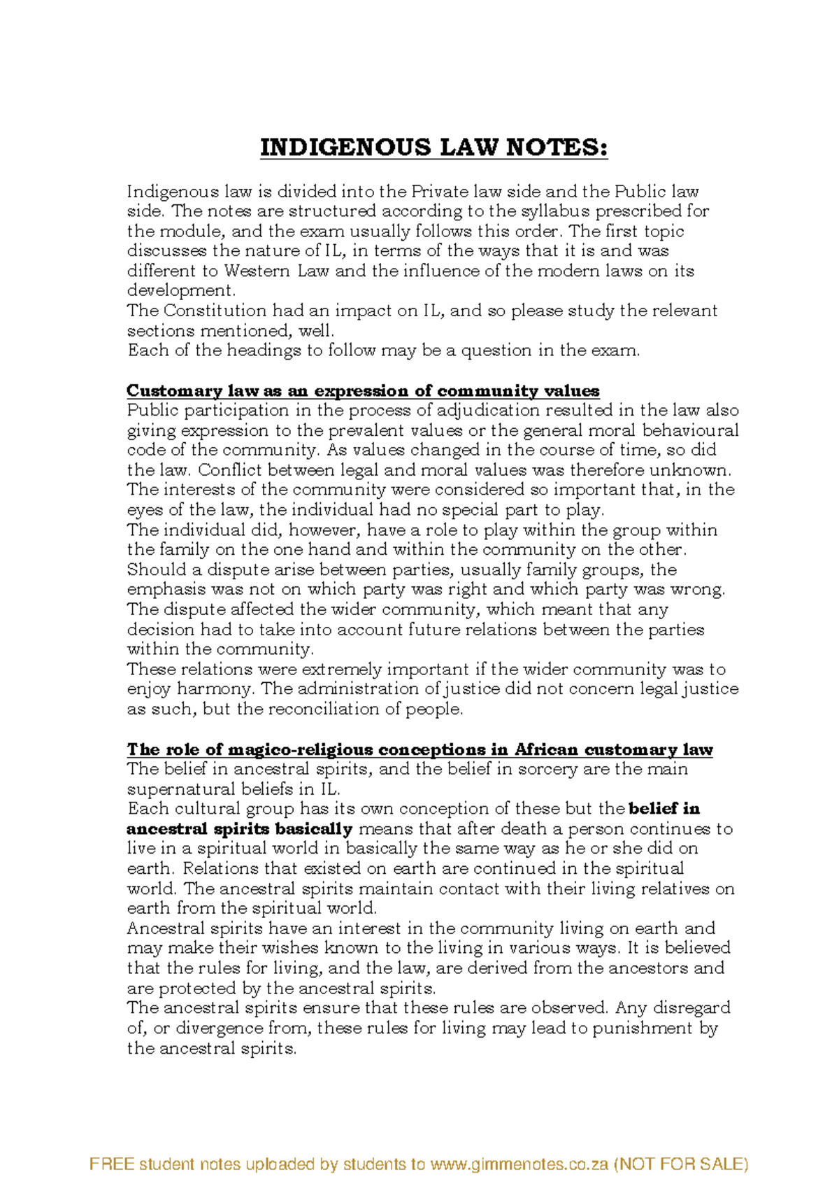 Indigenous Notes 2016-Copy - INDIGENOUS LAW NOTES: Indigenous law is ...