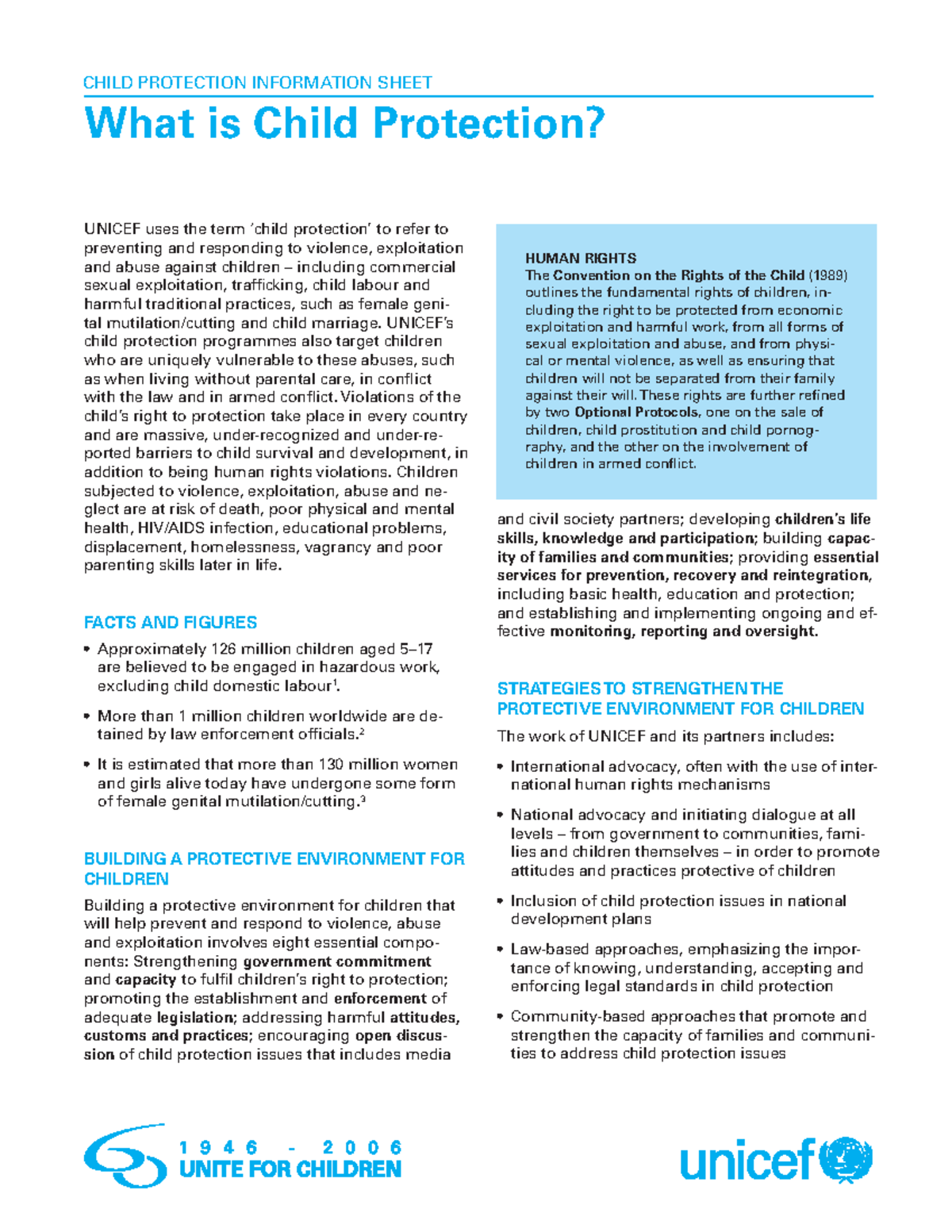 Child Development - Child ProteCtion inForMAtion Sheet UniCeF uses the ...