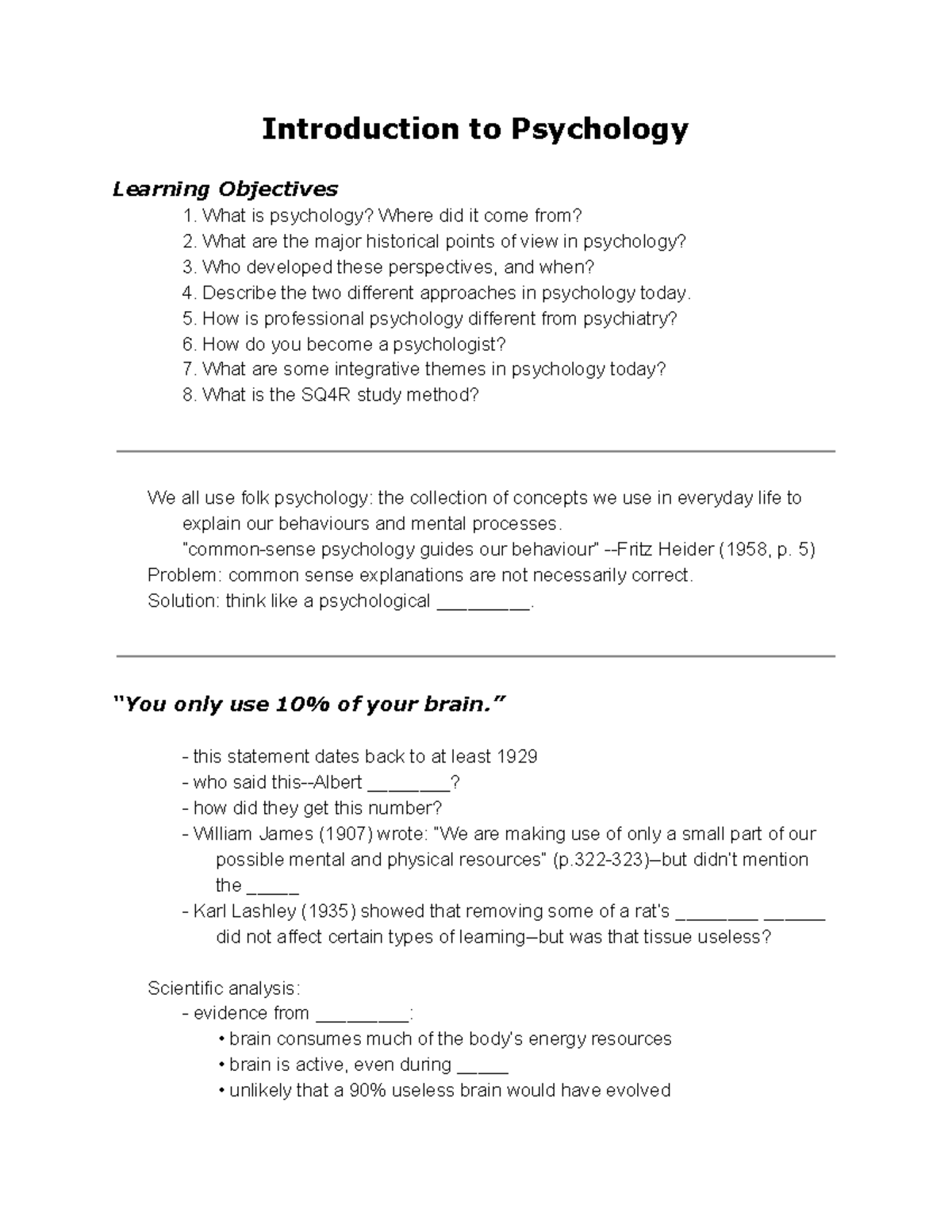 Introduction to Psychology - Introduction to Psychology Learning ...