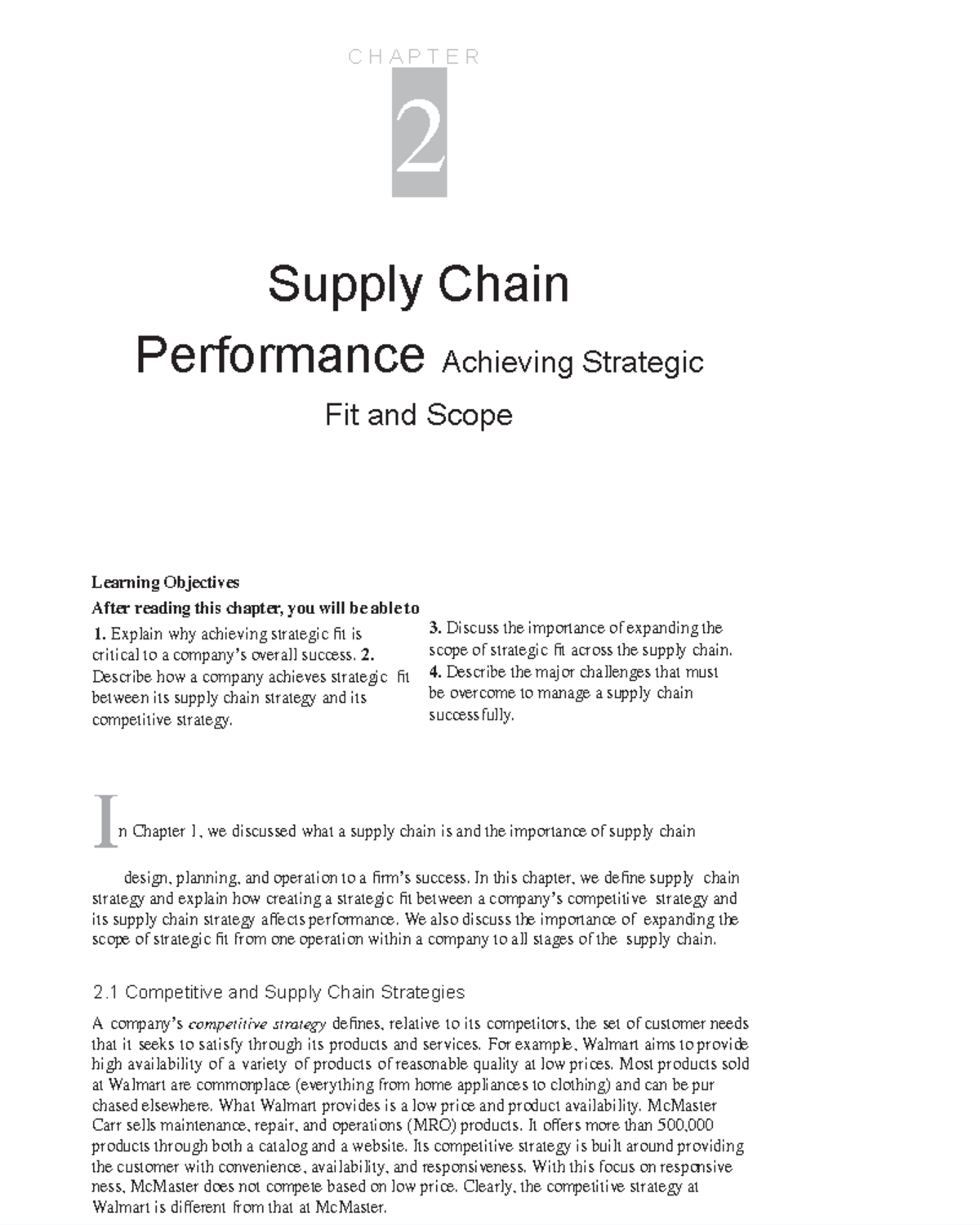 Unit 1 supply chain - C H A P T E R 2 Supply Chain Performance ...