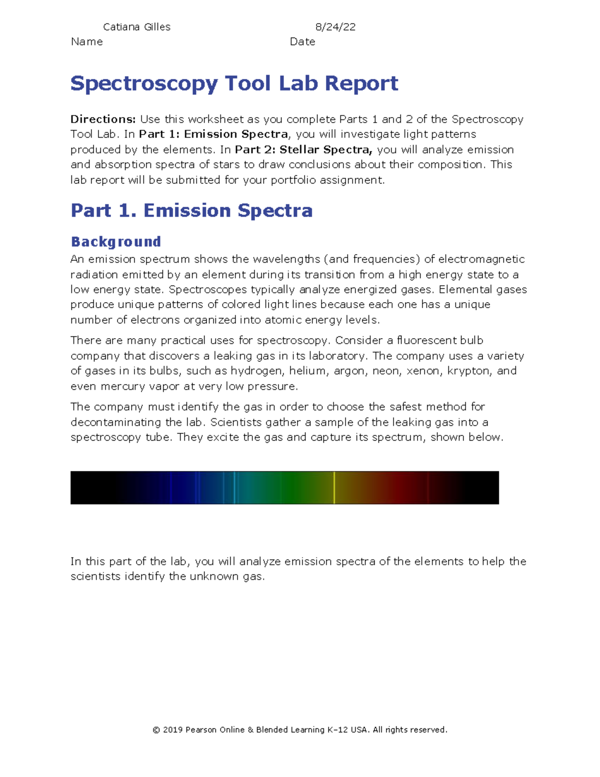 Spectroscopy Tool Lab Report After Mike 3 Name Date Spectroscopy Tool