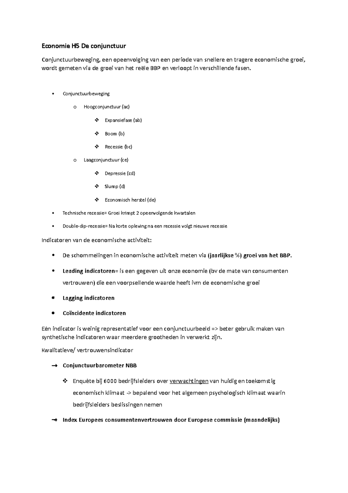 Eco nomie H5 - Economie H5 De conjunctuur Conjunctuurbeweging, een ...