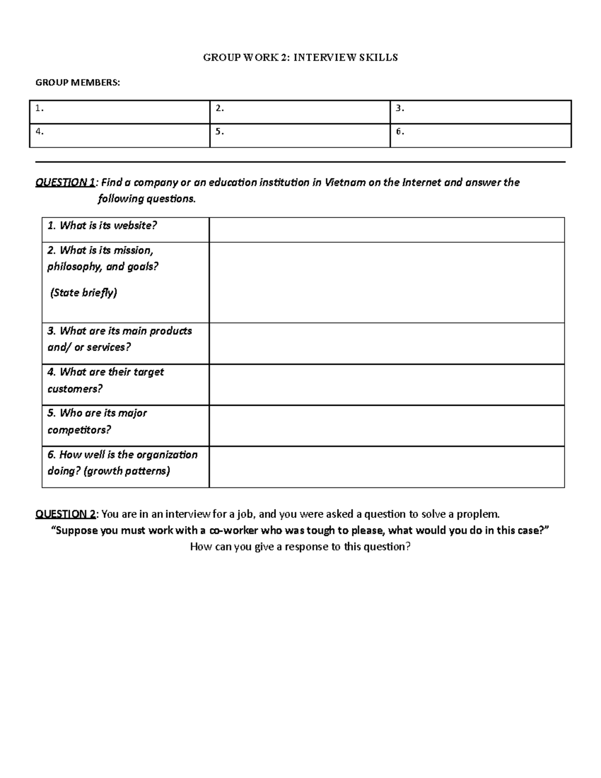Chapter 2-TASK- Interview Skills - GROUP WORK 2: INTERVIEW SKILLS GROUP ...