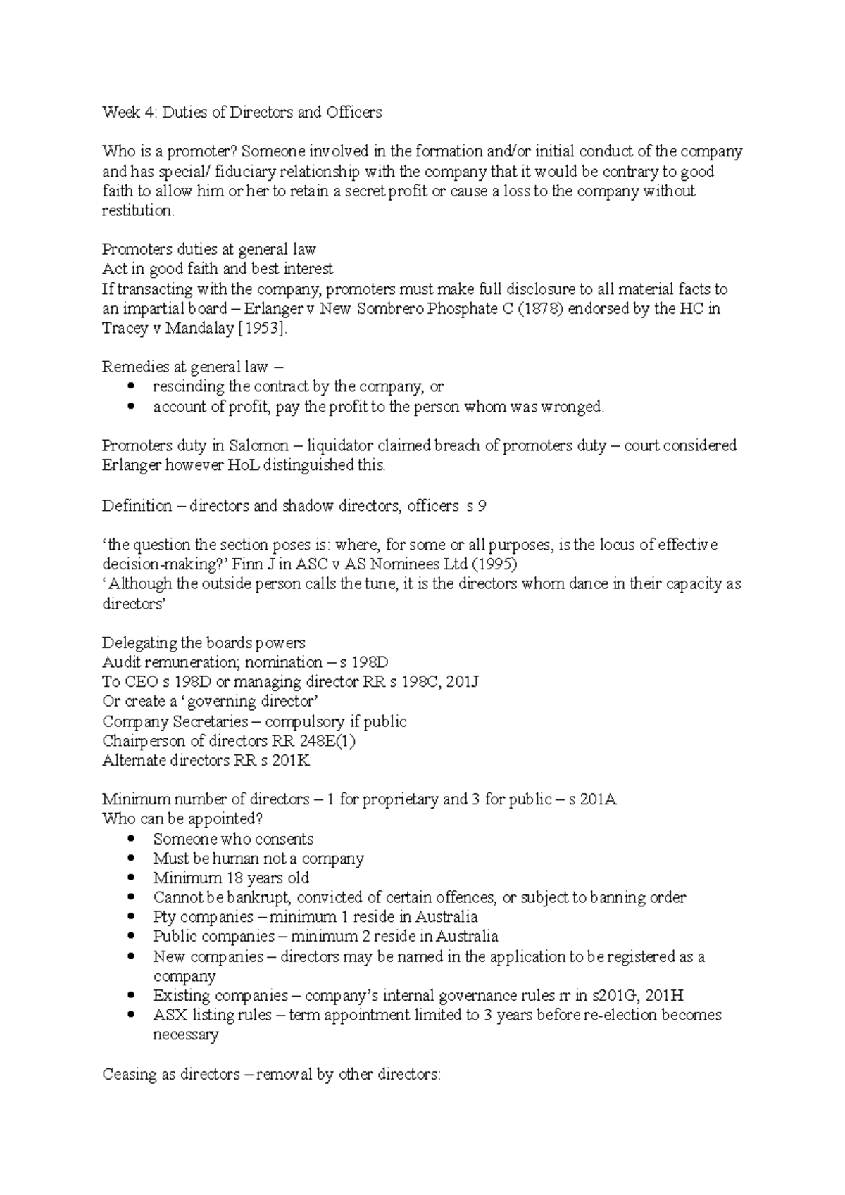 Week 4 - notes - Week 4: Duties of Directors and Officers Who is a ...