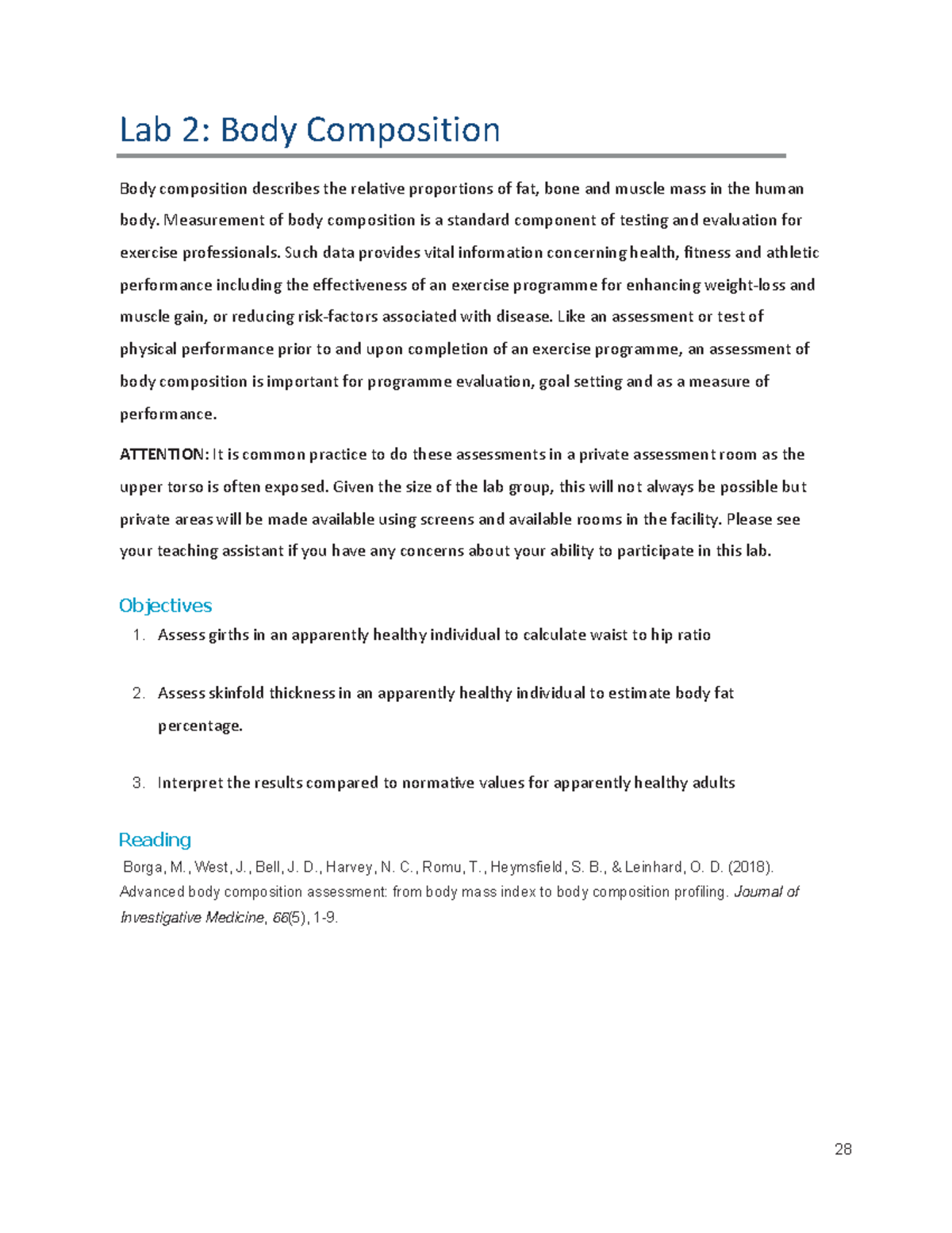 Exersci 105 Lab 2 Example Data Cardiovascular Assessment - Lab 2: Body ...