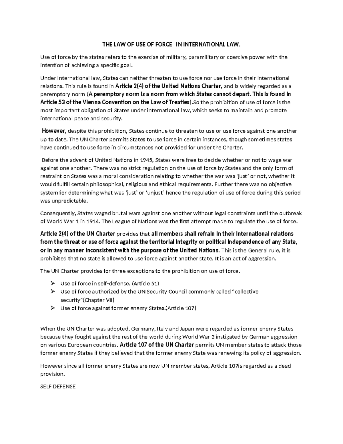 Use of force International LAW - THE LAW OF USE OF FORCE IN ...