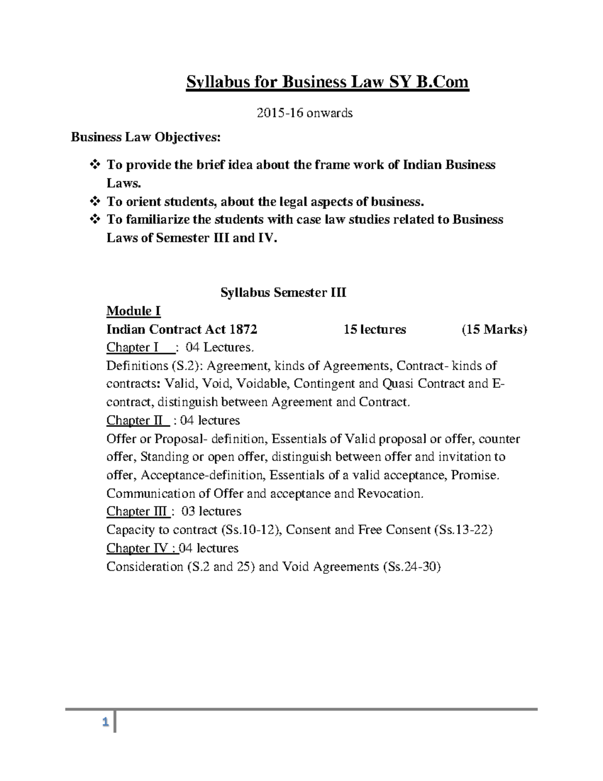 Final draft Syllabus of Business law - Syllabus for Business Law SY B ...