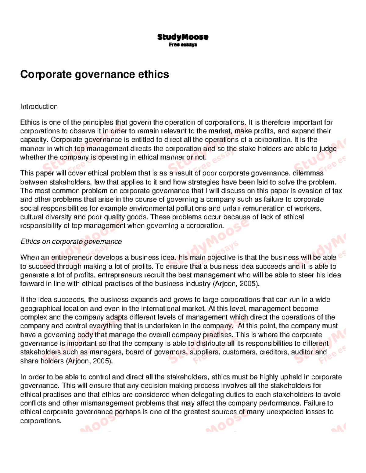Business Ethics Corporate governance ethics - Corporate governance ...