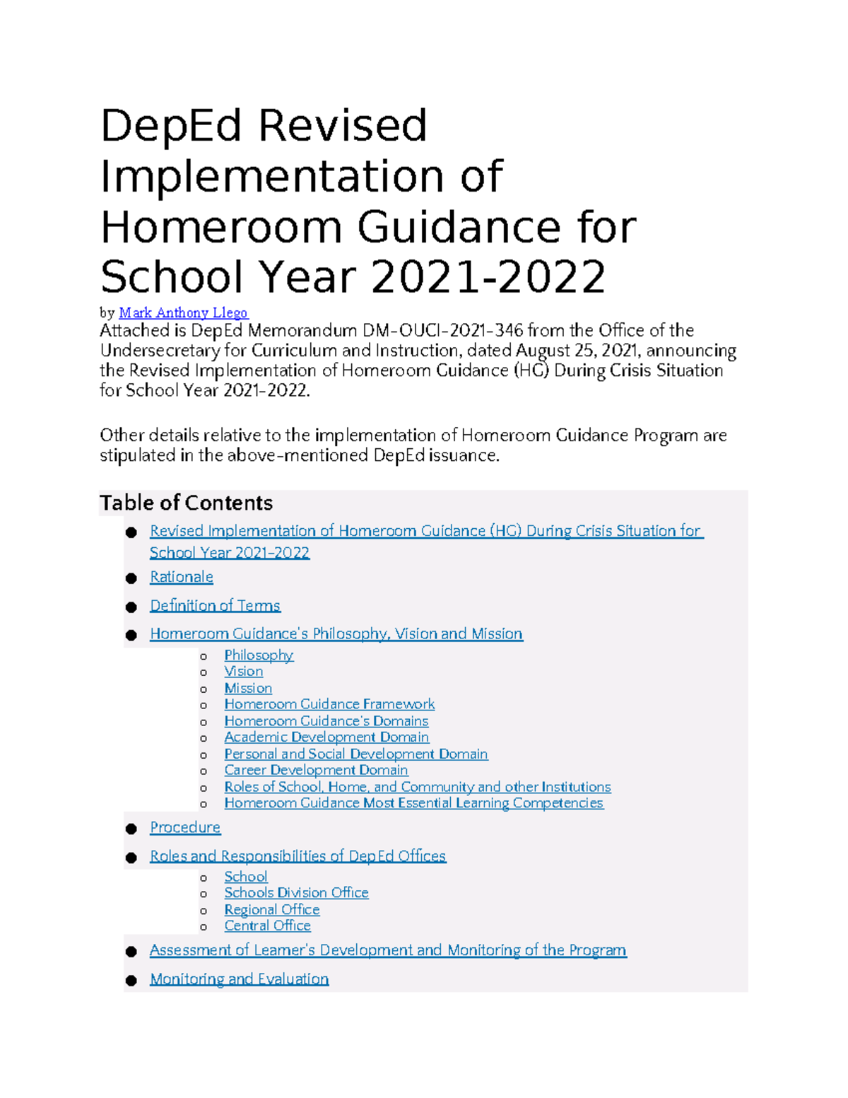 HRGP mark ilago - DepEd Revised Implementation of Homeroom Guidance for ...