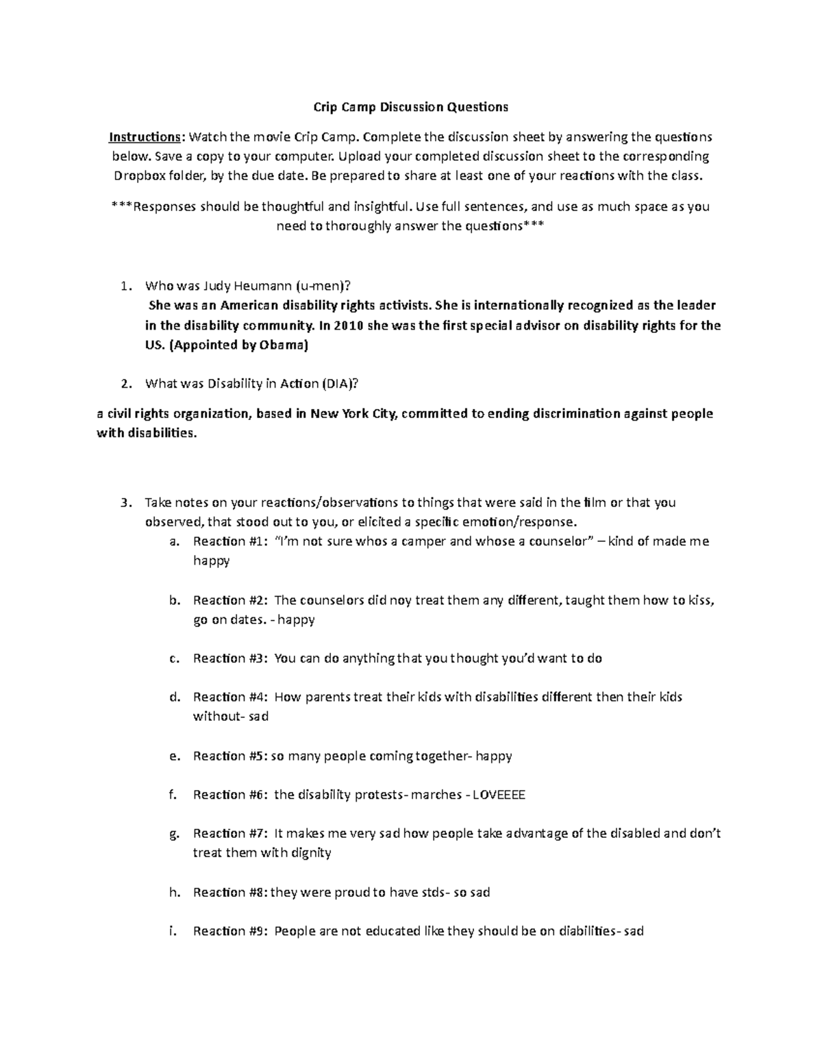 Crip camp relfection - crip camp reflection - Crip Camp Discussion ...