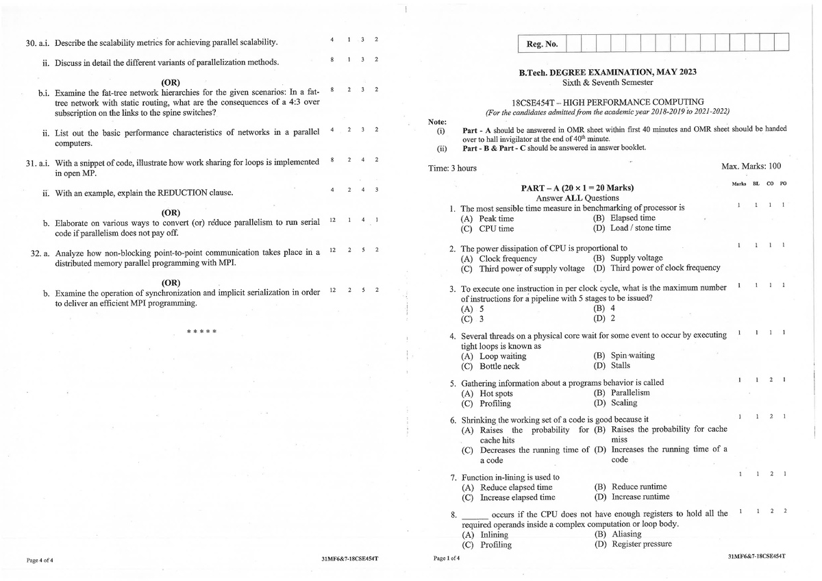 Hpc endsem 2 - end sem paper - 30. a. Describe the scalability metrics for achieving parallel ...