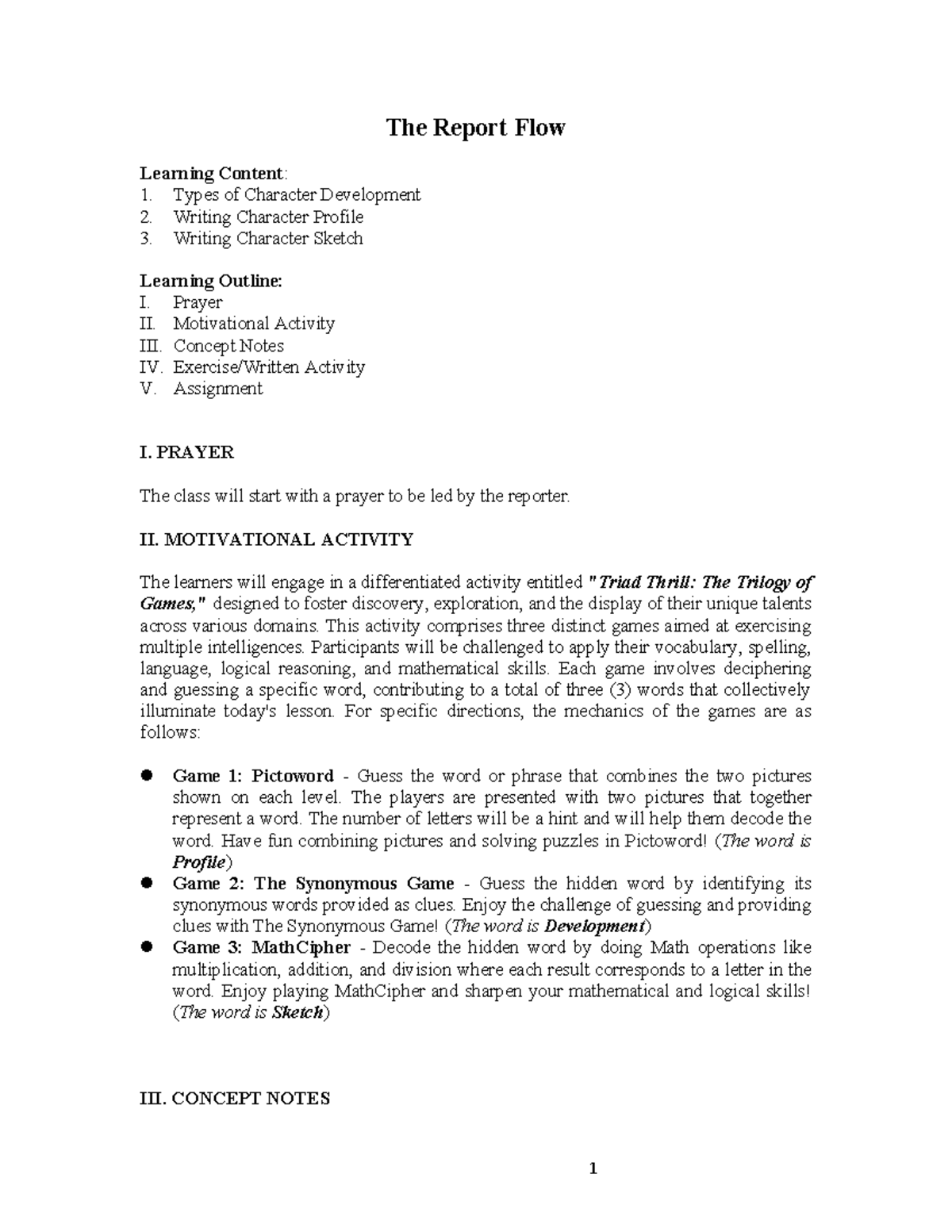 Types of Character Developement - The Report Flow Learning Content ...