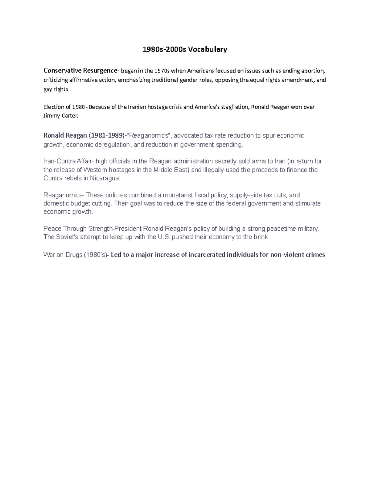 1980s-2000 s Vocabulary - 1980s-2000s Vocabulary Conservative ...