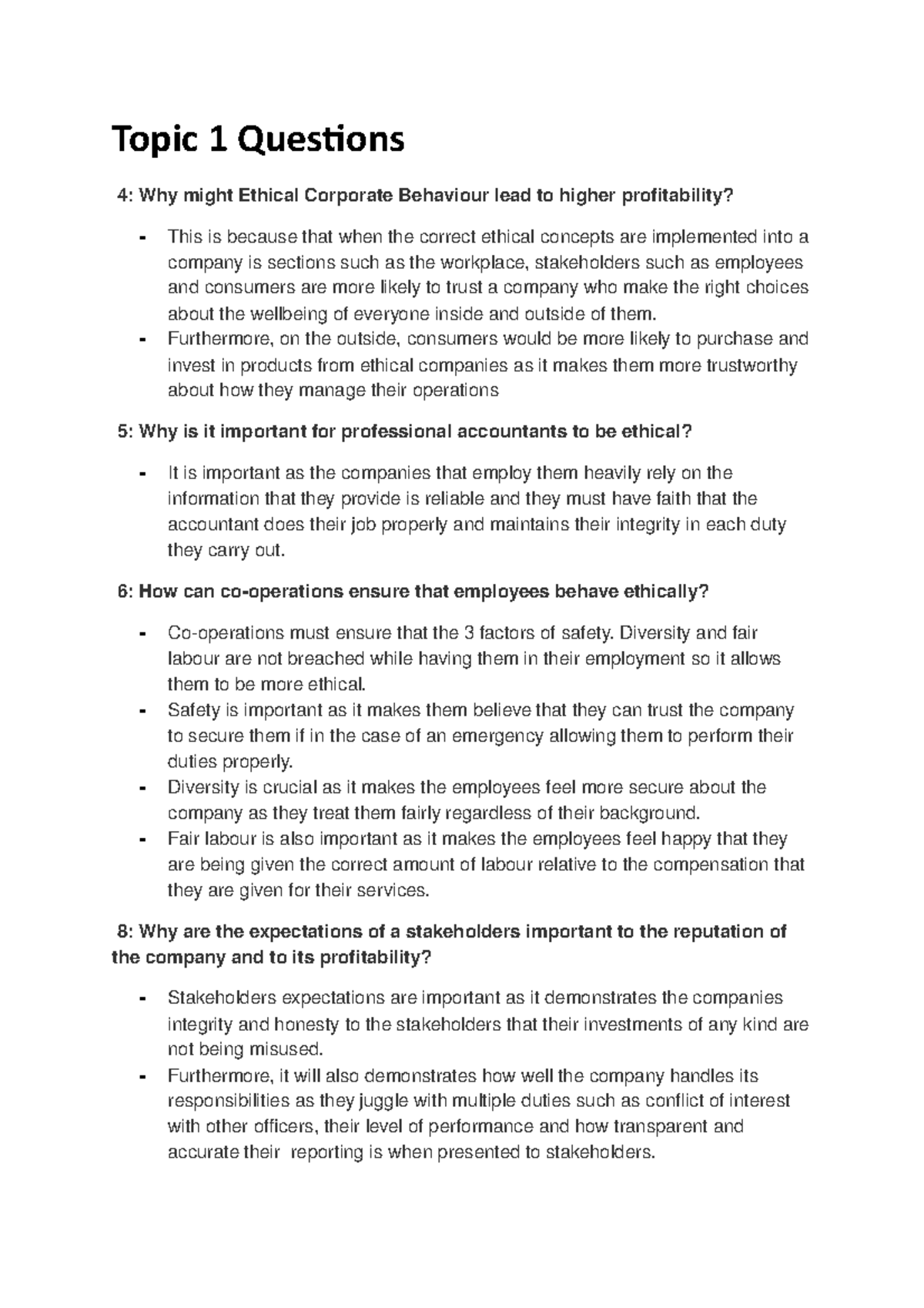 Topic 1 Questions - Tutorial answers for week 1 - Topic 1 Questions 4 ...