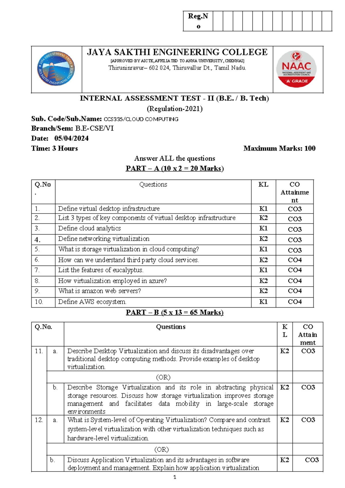 IAT-2-QP - CC Set 2 - Cloud Computing Question bank-Regulation 2021 Anna University - Reg o JAYA ...