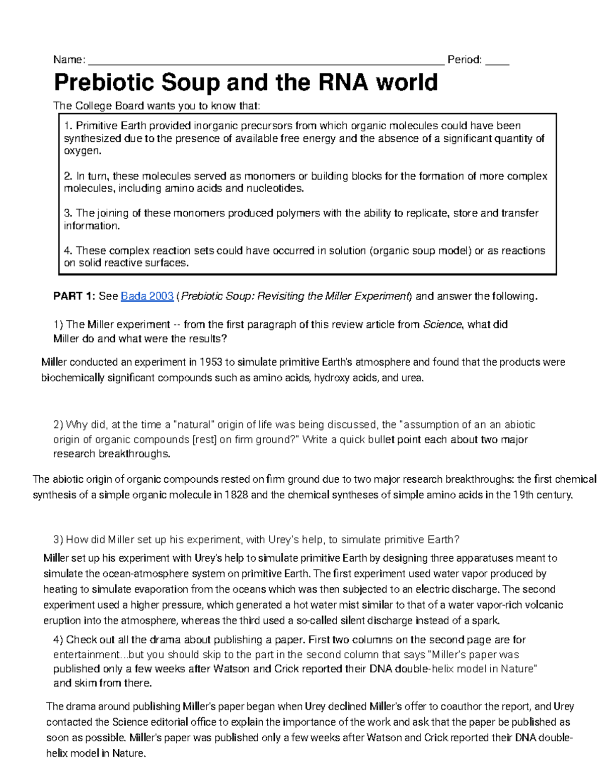 Kami Export - Prebiotic Soup and the RNA world Worksheet - Name: - Studocu
