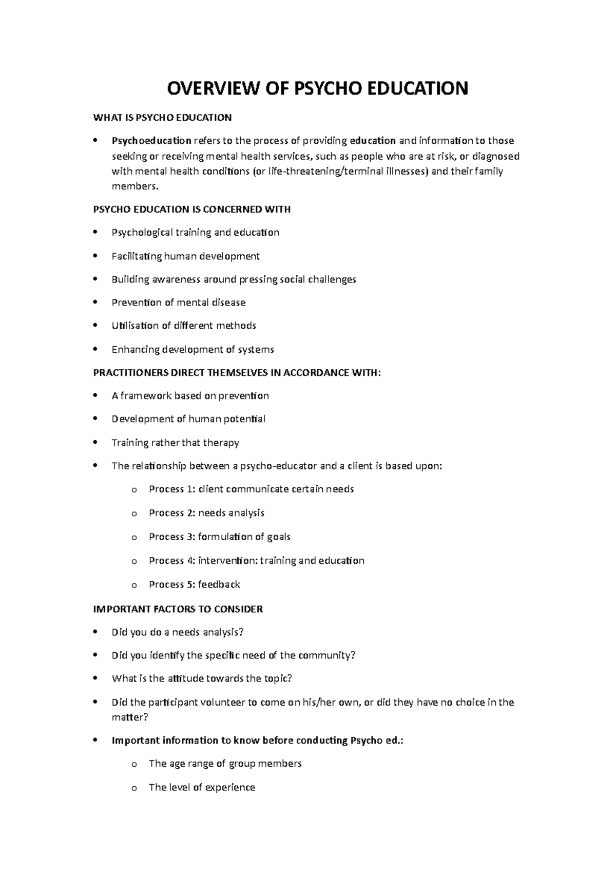 Lecture Overview of psycho-education - OVERVIEW OF PSYCHO EDUCATION ...