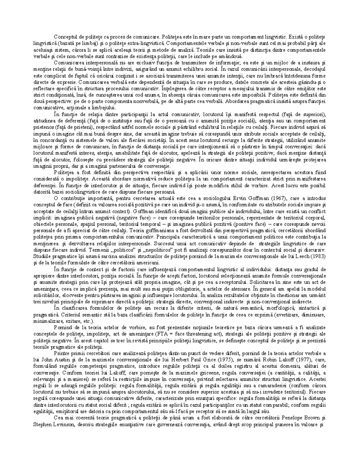 Pdfcoffee - Summary business communication - Conceptul de politeţe ca proces de comunicare ...