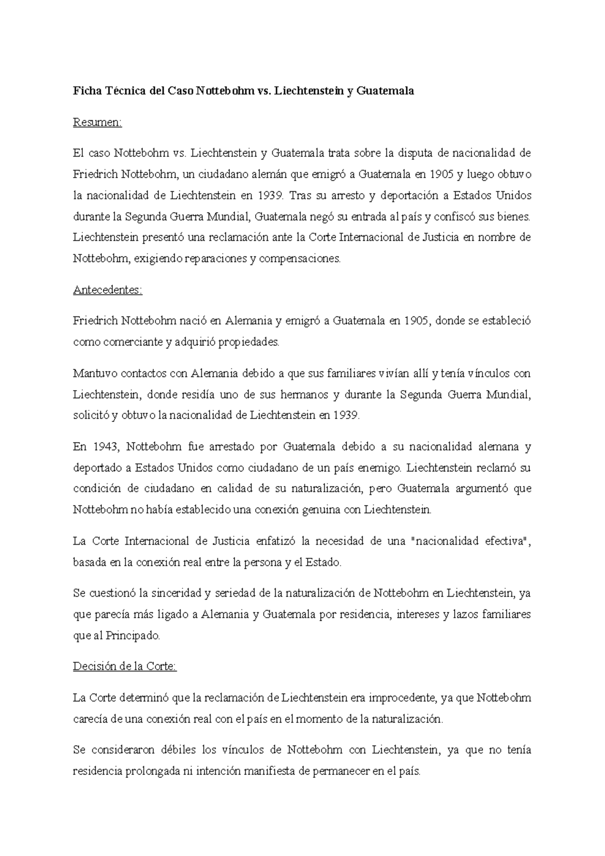 Ficha Técnica del Caso Nottebohm vs. Liechtenstein y Guatemala - Ficha ...