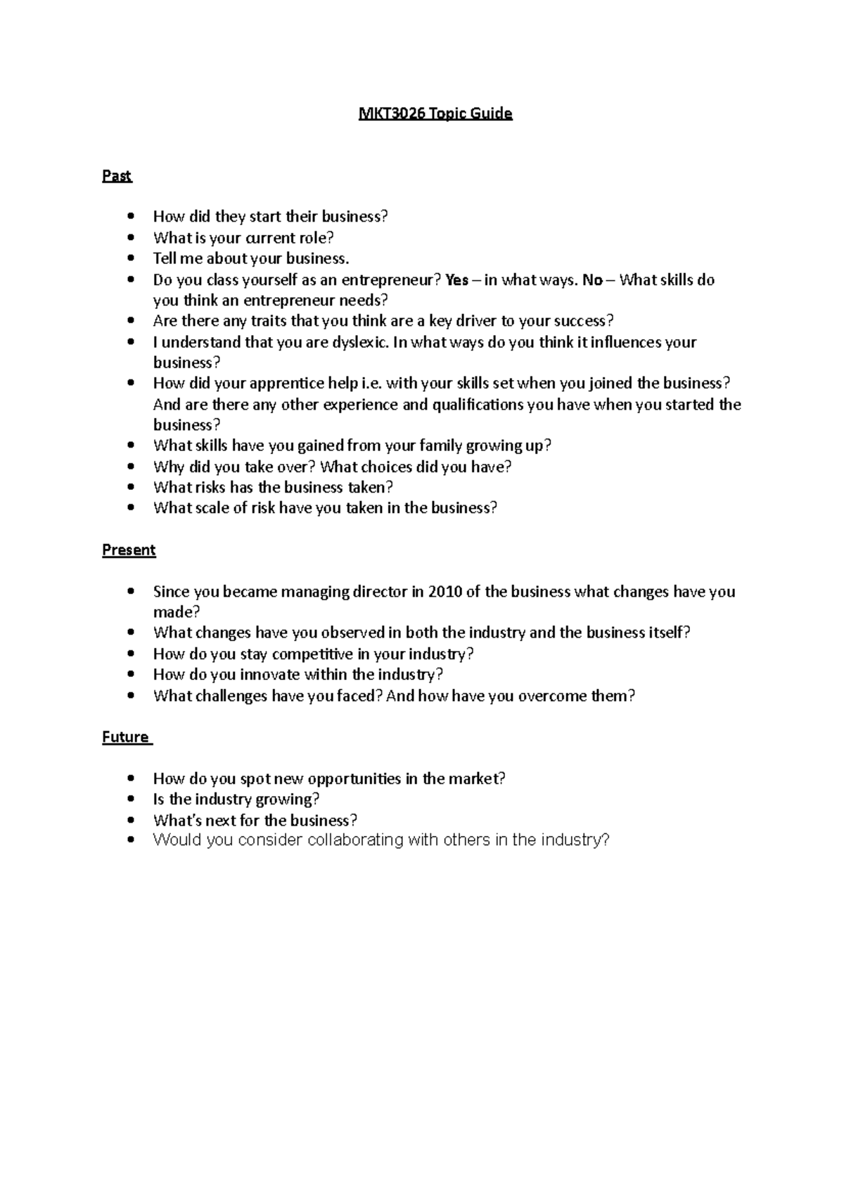 Topic Guide - MKT3026 copy - MKT3026 Topic Guide Past How did they ...