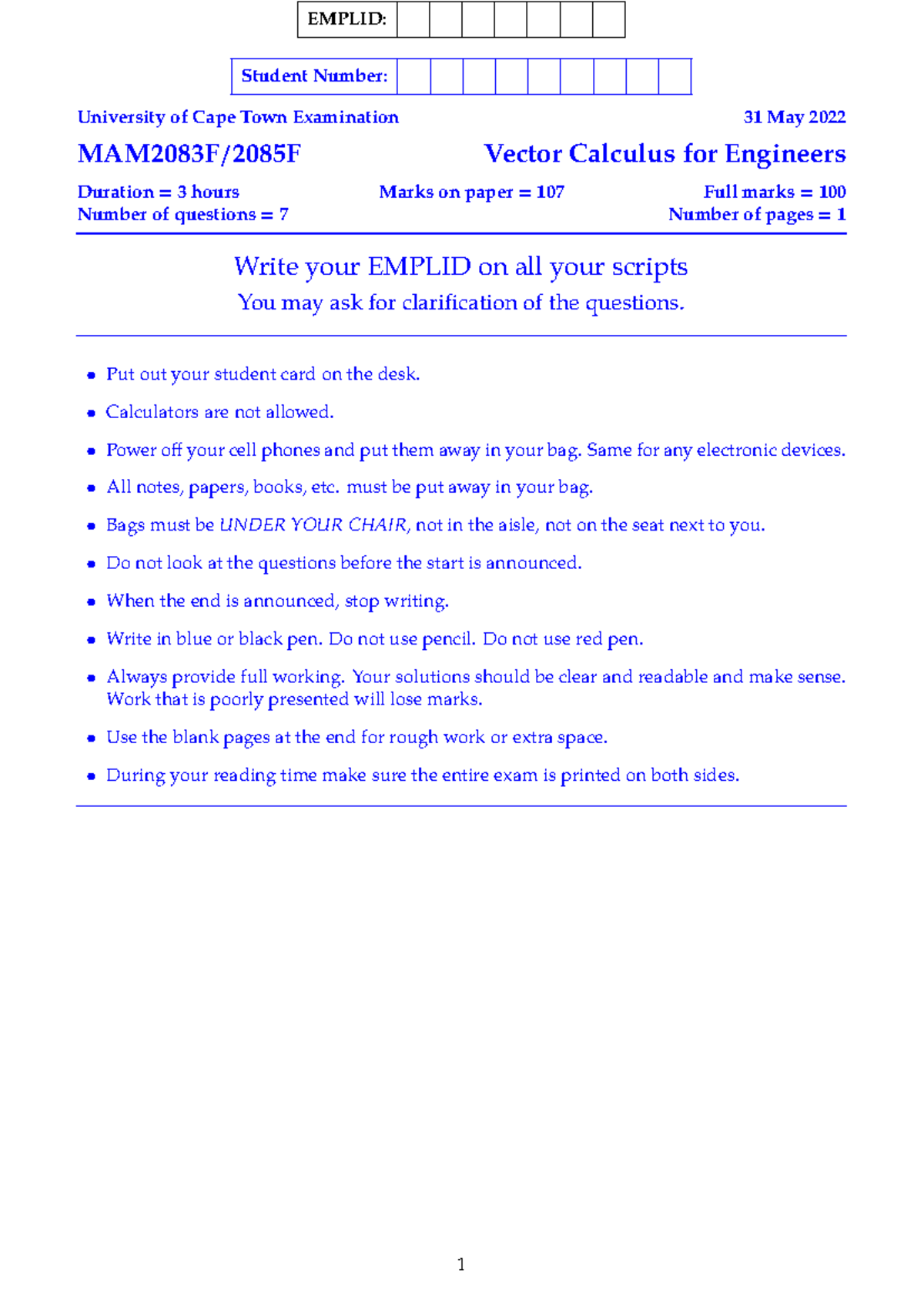 2022 Q AND S - Past exam paper with memo - EMPLID: Student Number ...