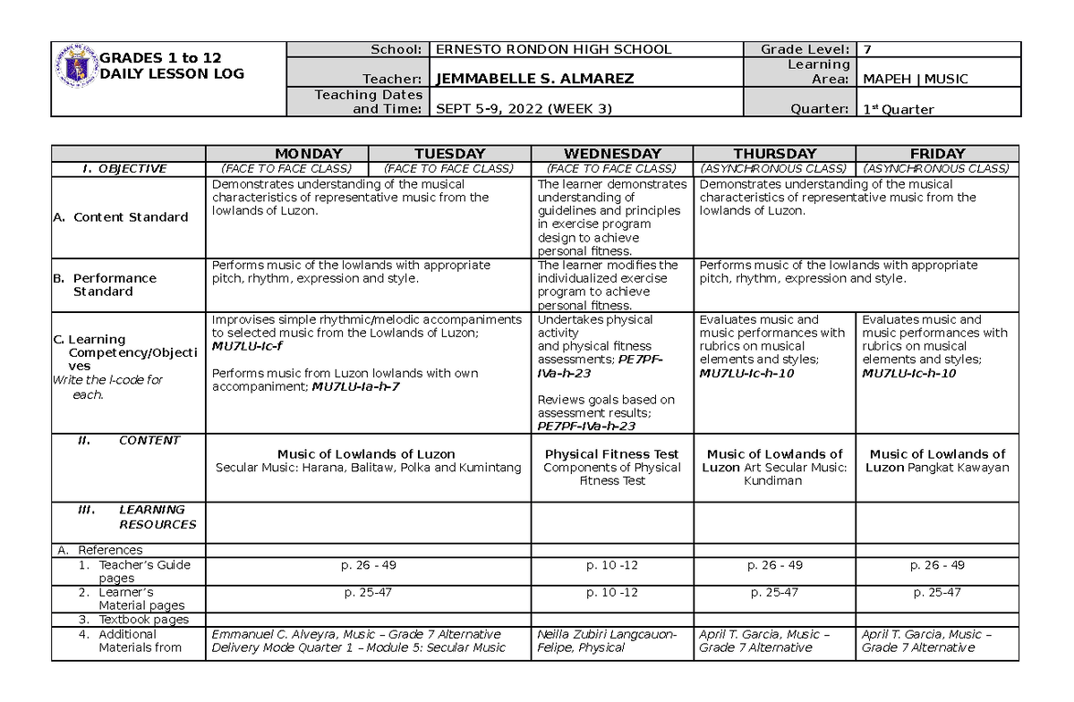 Daily-Lesson-Log - GOOD - GRADES 1 to 12 DAILY LESSON LOG School ...