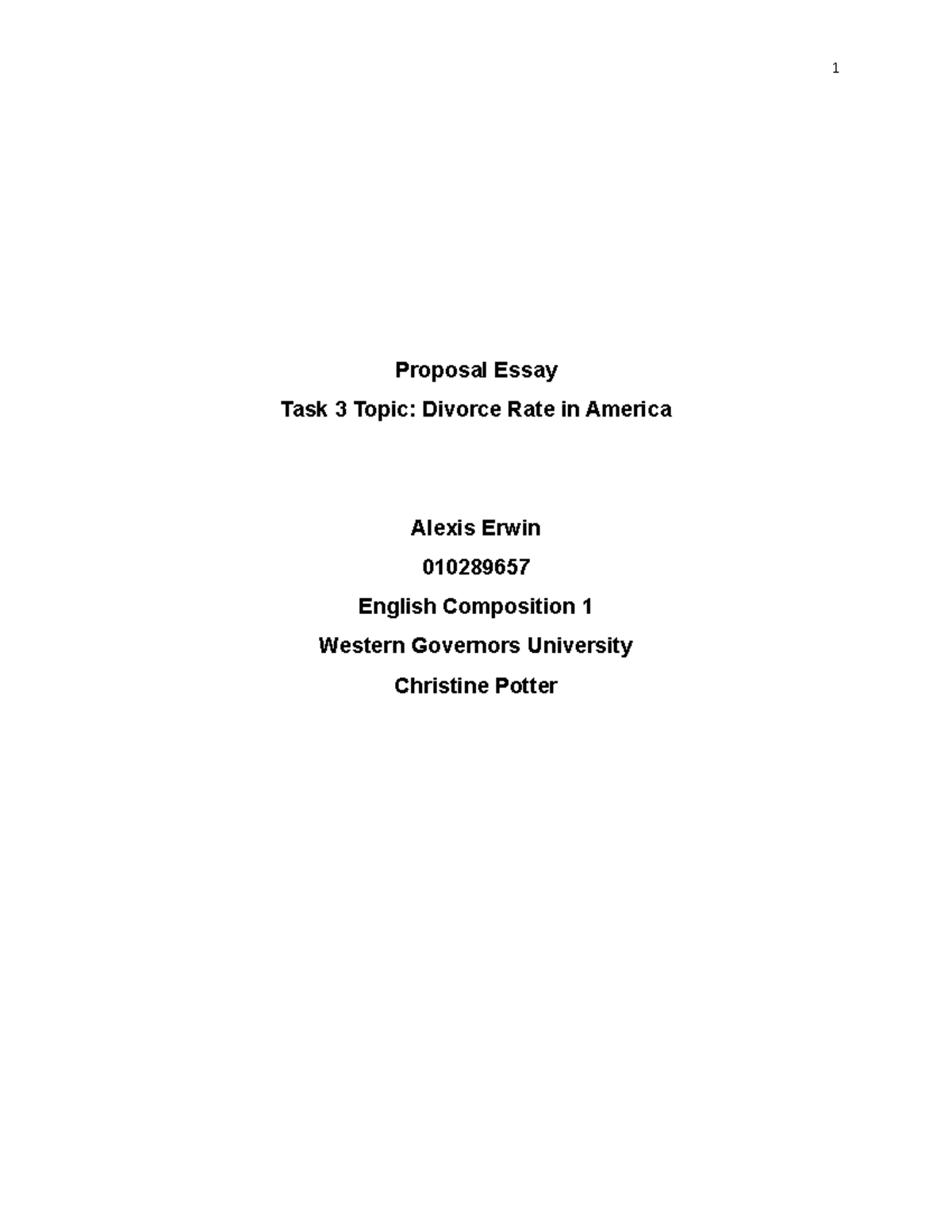 Task 4 - passed - Proposal Essay Task 3 Topic: Divorce Rate in America ...