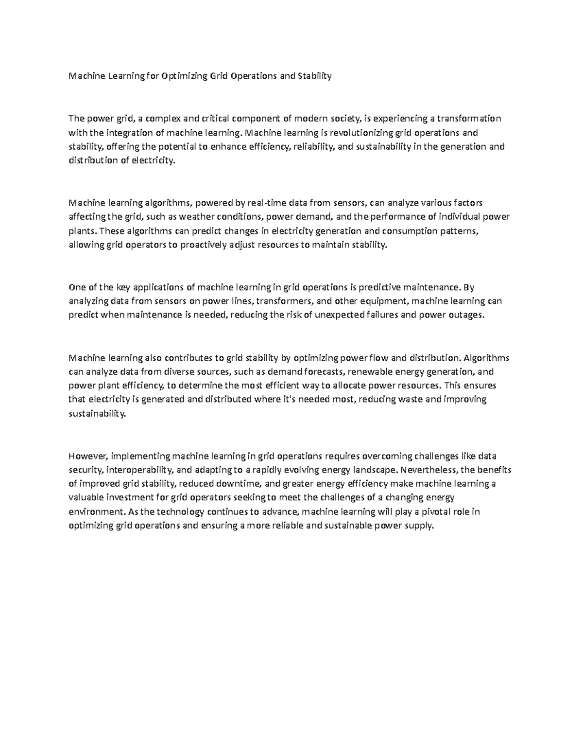 Machine Learning for Optimizing Grid Operations and Stability - Machine ...