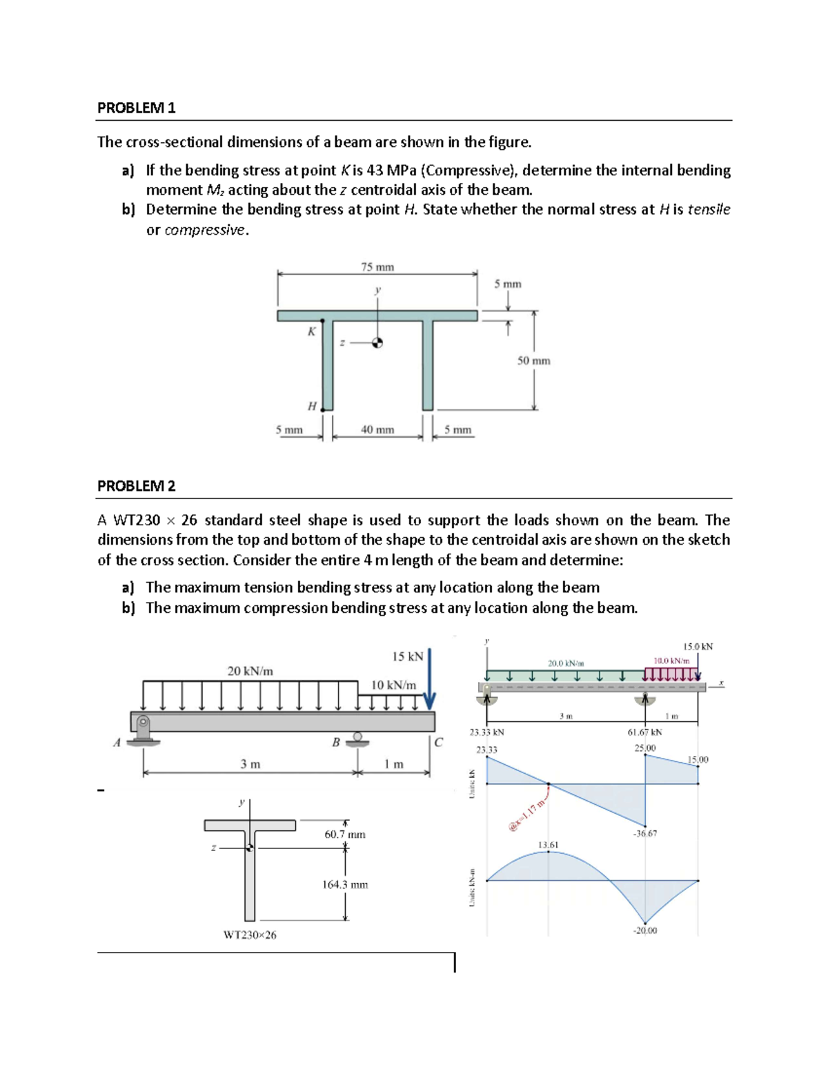 Class Problems - Normal Stress - PROBLEM 1 The cross-sectional dimensions of a beam are shown in ...