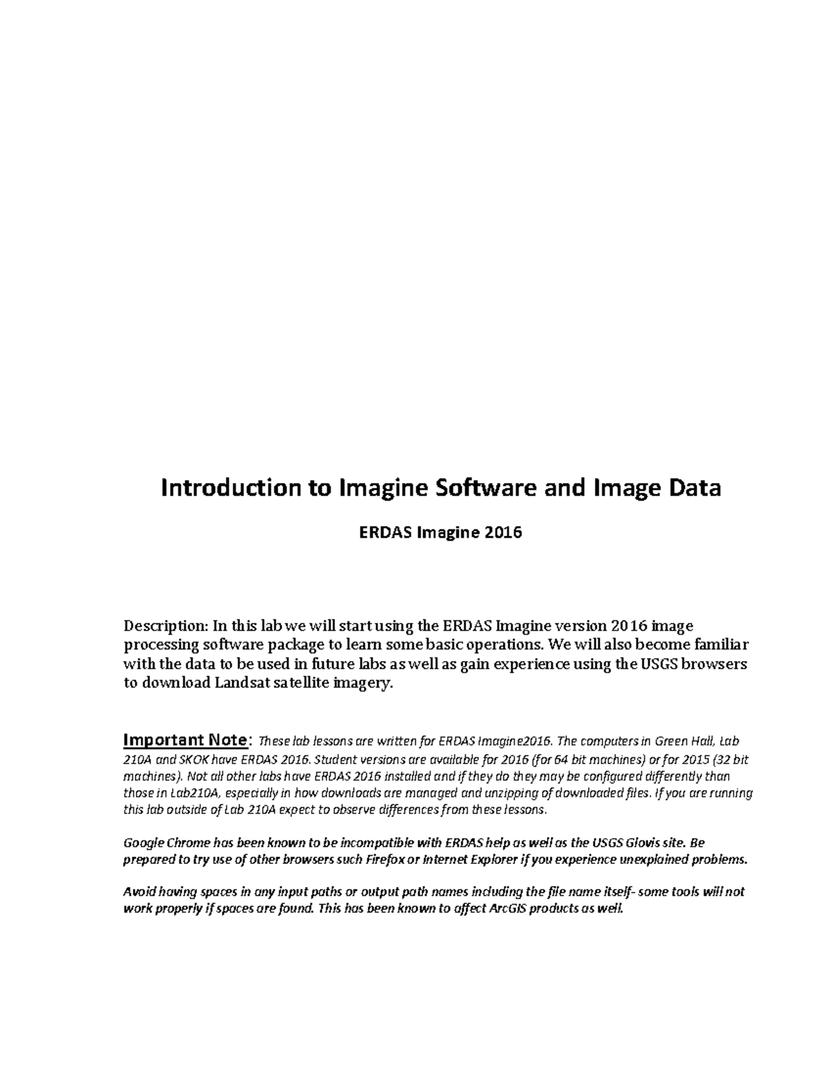 Lab01 Imagine Intro-2016 - Introduction to Imagine Software and Image ...