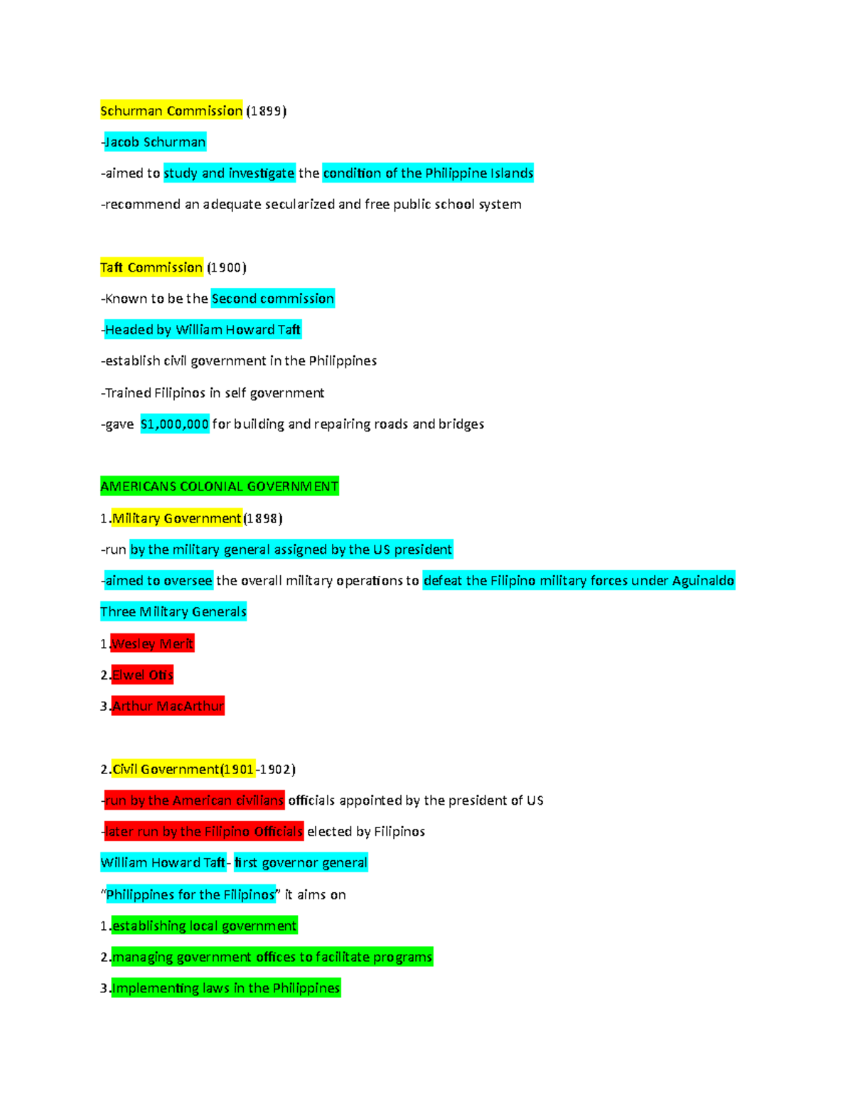 Schurman Commission - Military Government(1898) run by the military ...