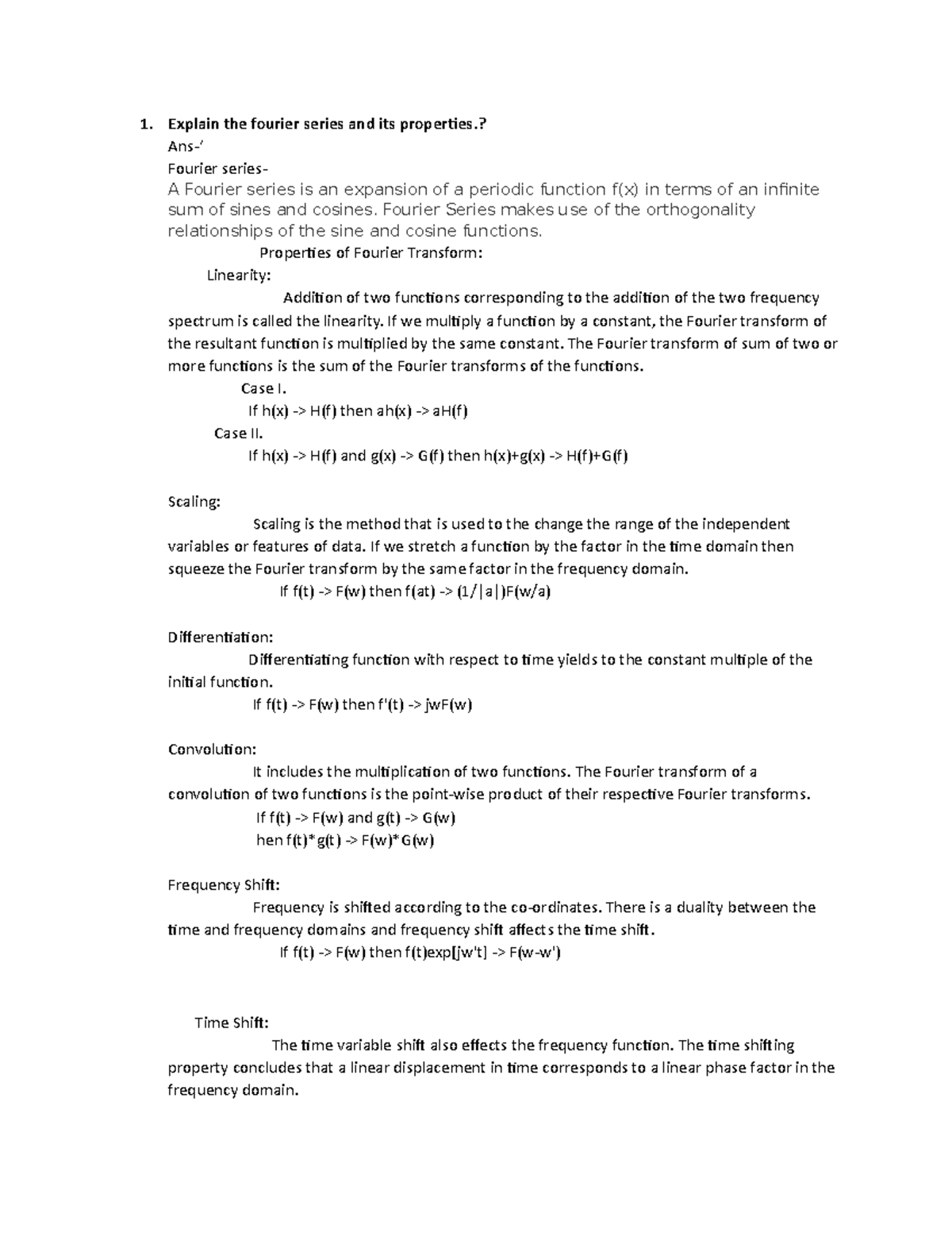 SS Notes - Explain the fourier series and its properties.? Ans ...