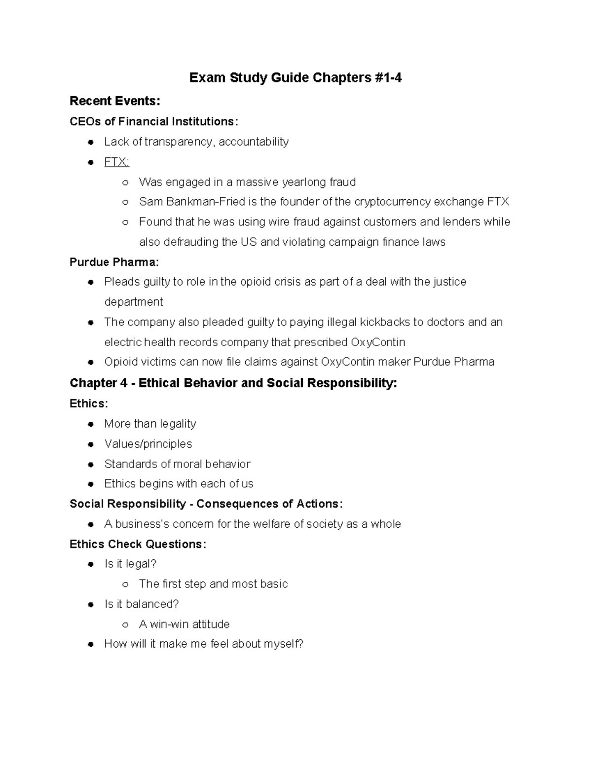 Exam Study Guide Chapters #1-4 - Exam Study Guide Chapters #1- Recent ...