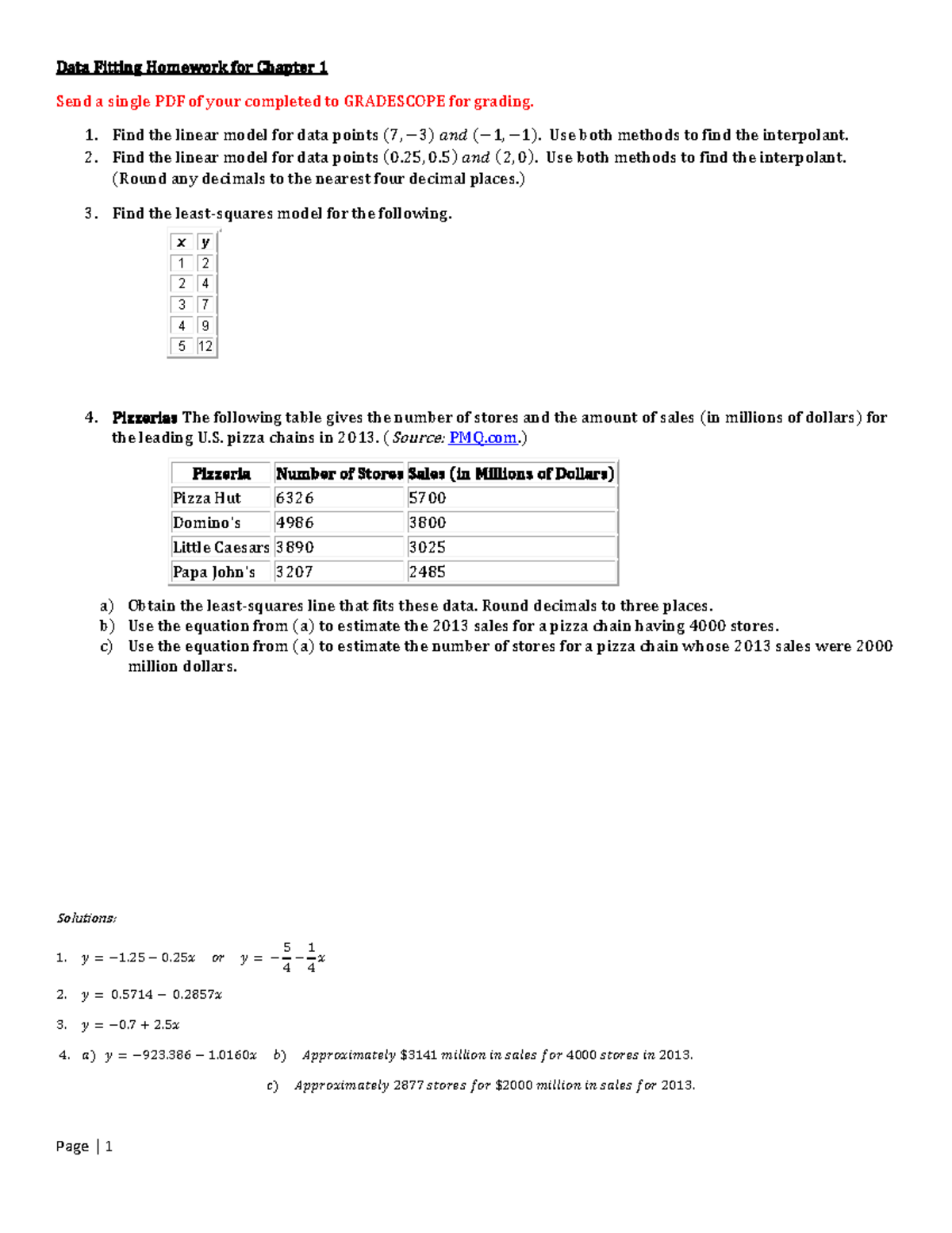 Data Fitting Chapter 1 - Page | 1 Data Fitting Homework for Chapter 1 ...