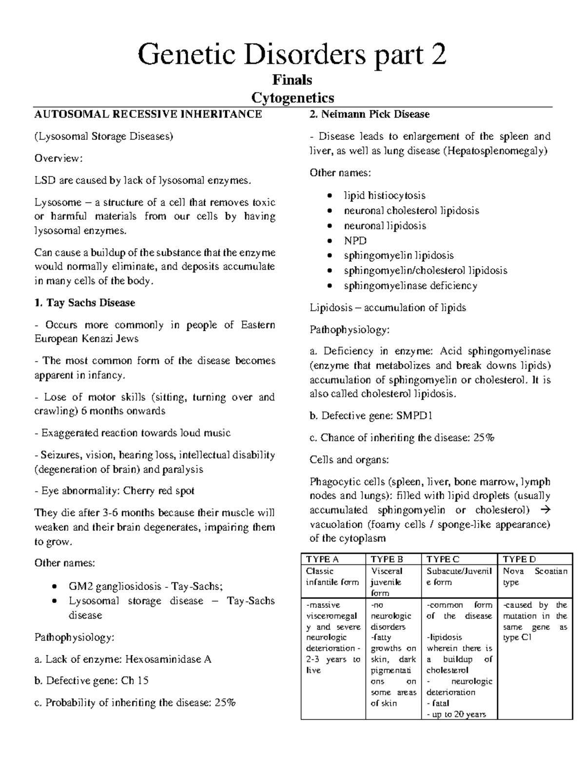 Cytogenetics Genetic Disorders part 2 - Genetic Disorders part 2 Finals ...