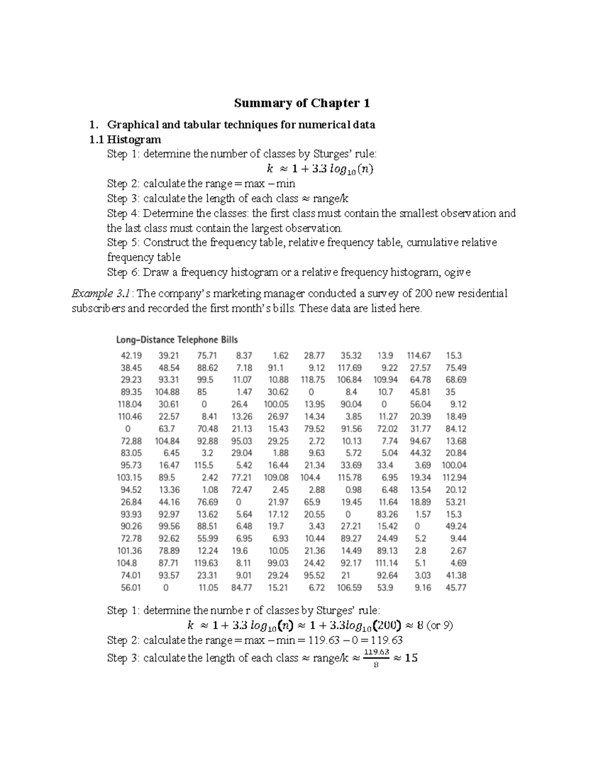Summary of lectures - chapter 1 - Summary of Chapter 1 1. Graphical and tabular techniques for ...