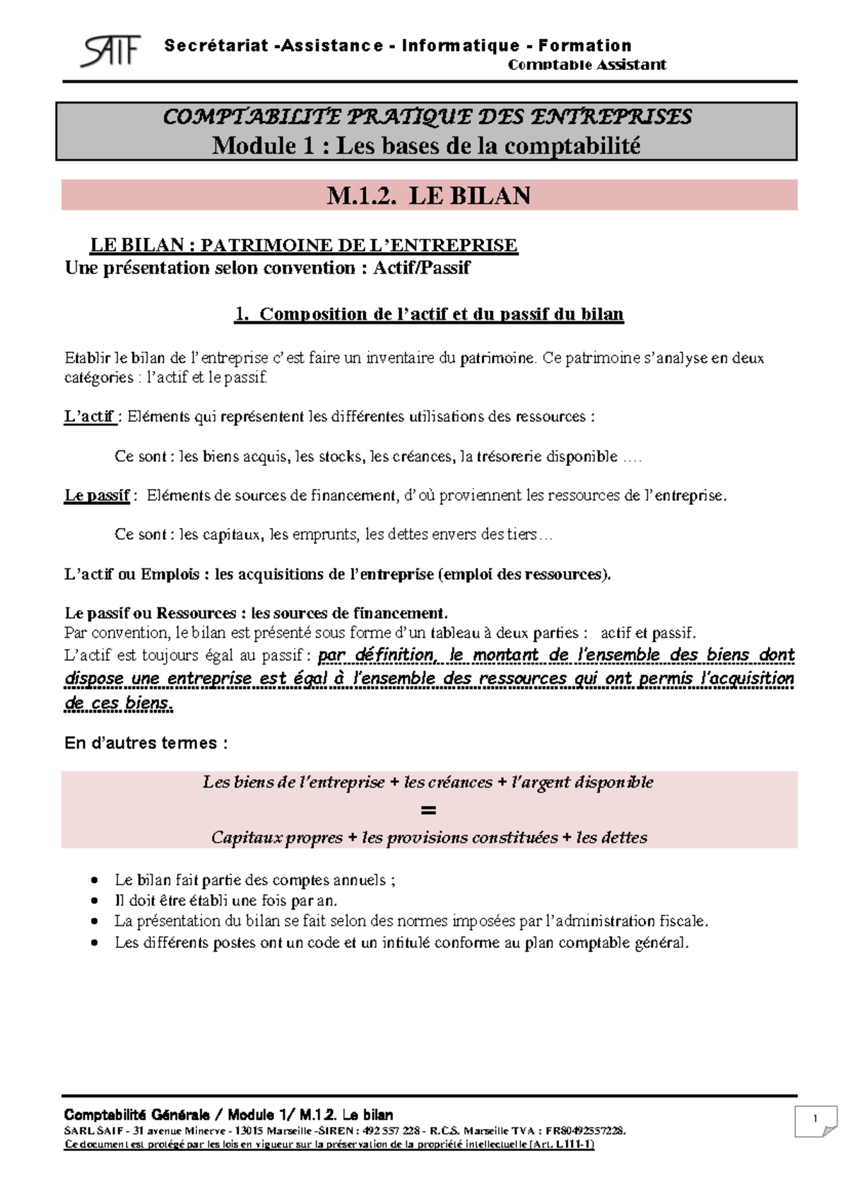 M.1.2. Bilan 1.doc - jdrc iue i - Comptable Assistant Comptabilité Générale / Module 1/ M.1. Le ...