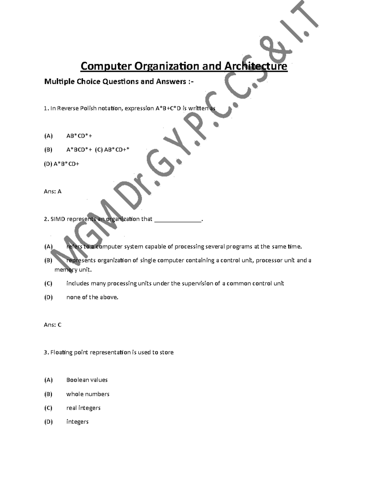CSC211-QUESTIONS & ANSWERS - Computer Organizaion and Architecture ...
