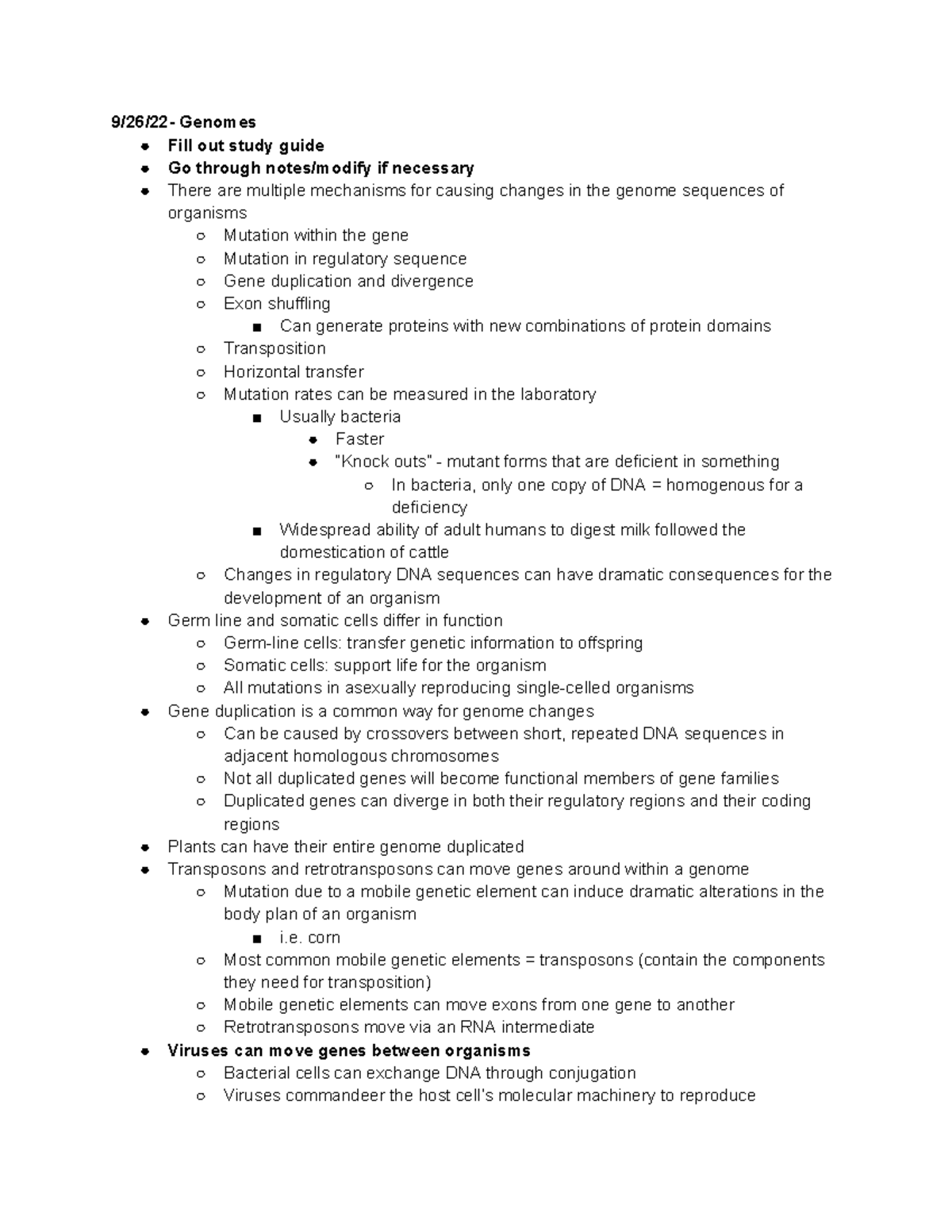 Molecular Bio In-Class Notes - 9/26/22- Genomes Fill out study guide Go ...